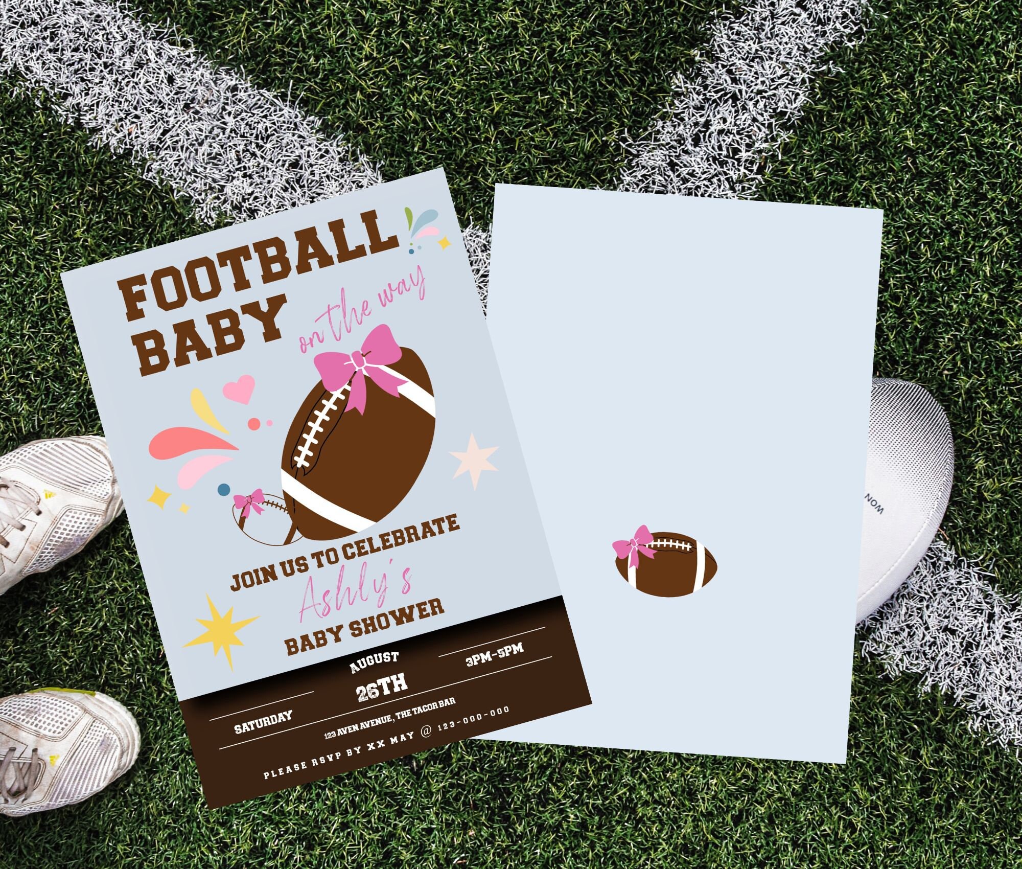 Editable Football Theme Baby Shower Invitation, Football Baby Girl on ...