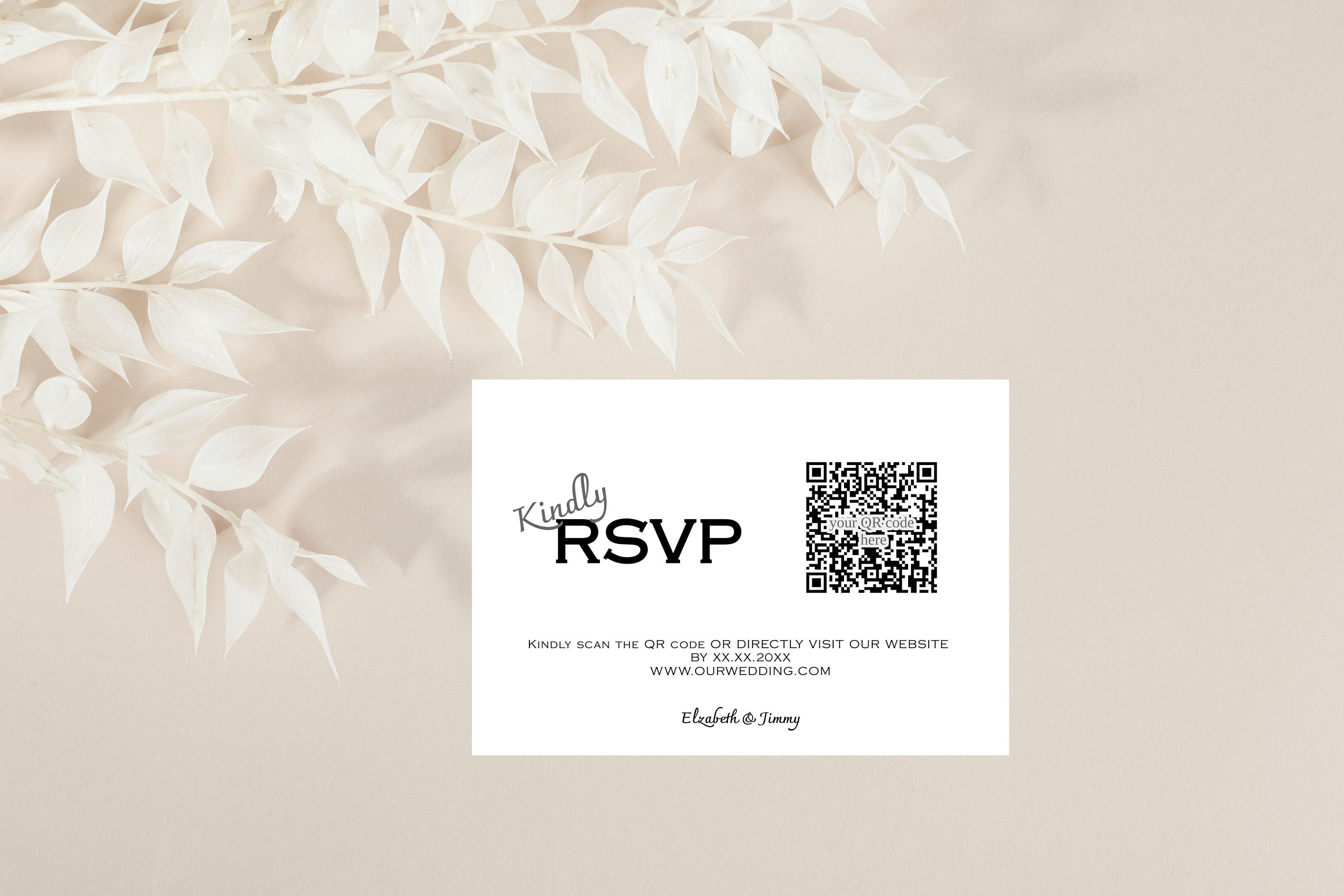Minimalist Wedding RSVP Card With Qr Code, Qr Code Rsvp Insert Template ...