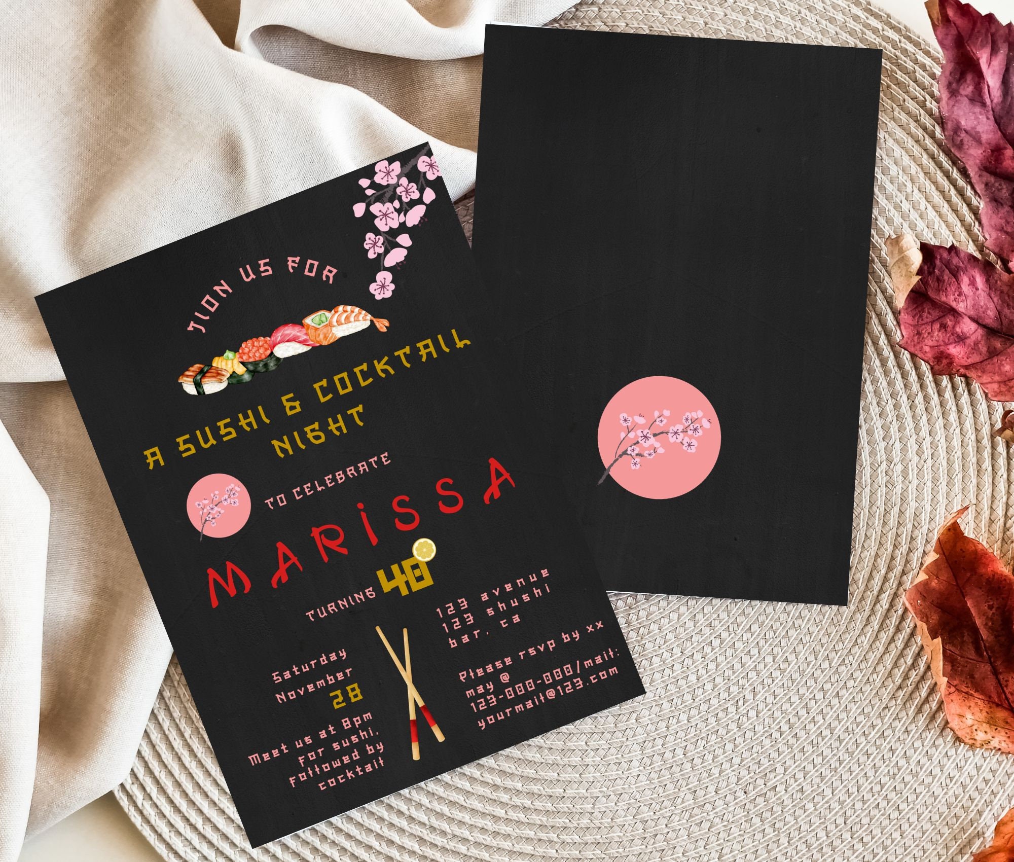 Editable Dinner Party Invitation, Sushi Invitation, Adult Birthday ...