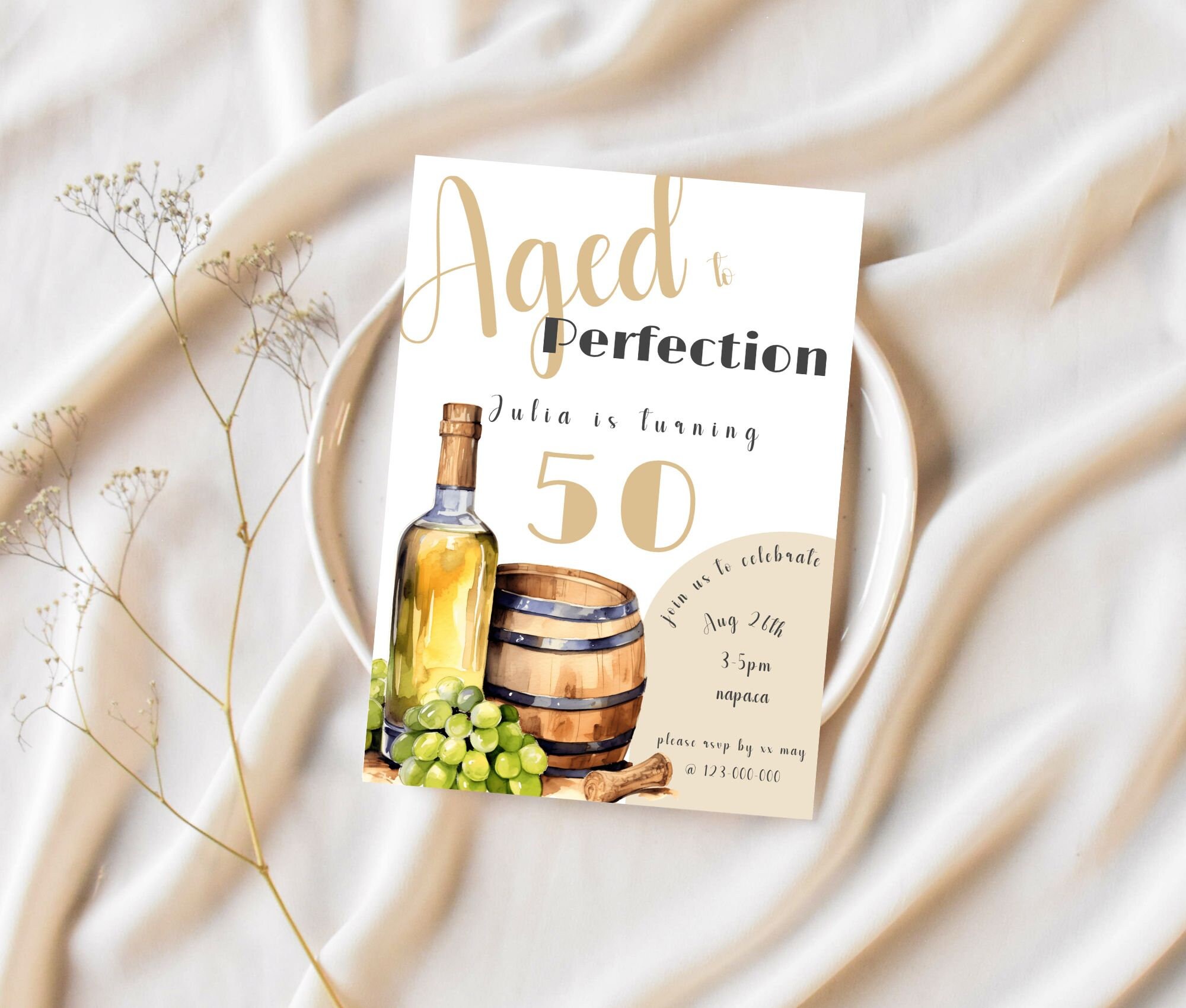 Editable Aged To Perfection Invitationwine Birthday Invitationwinery