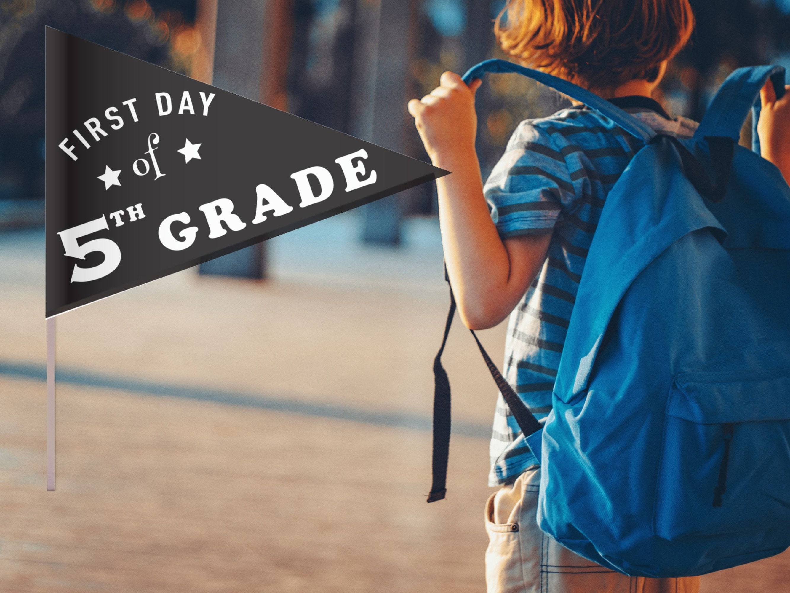 Printable Black & White First Day of Fifth Grade Flags|1st Day of ...