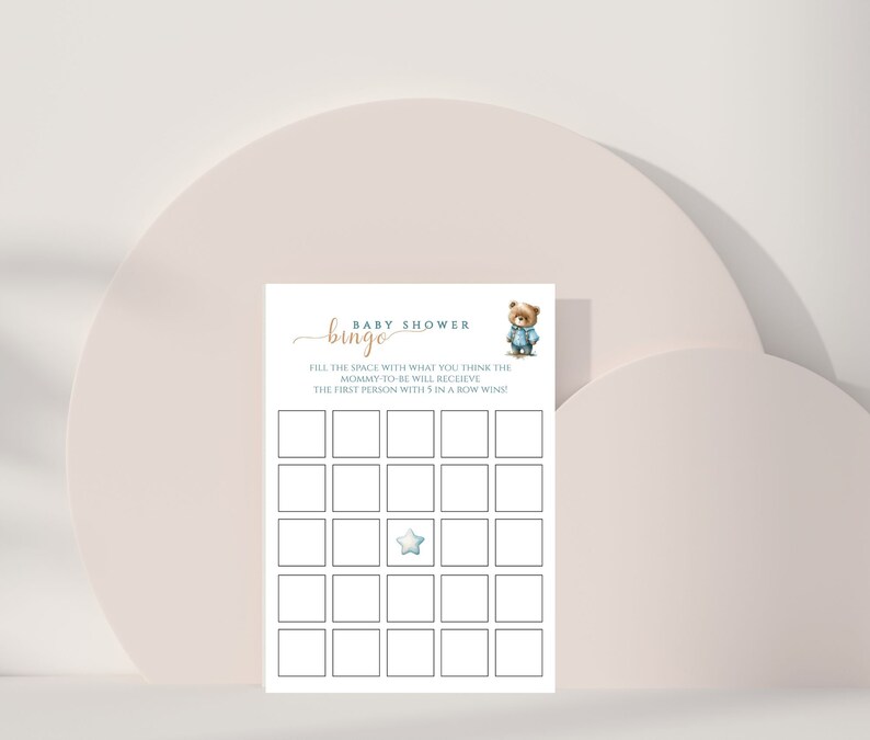 Not Editable Teddy Bear Baby Shower Bingo Game| Blue Teddy Bear| Oh ...