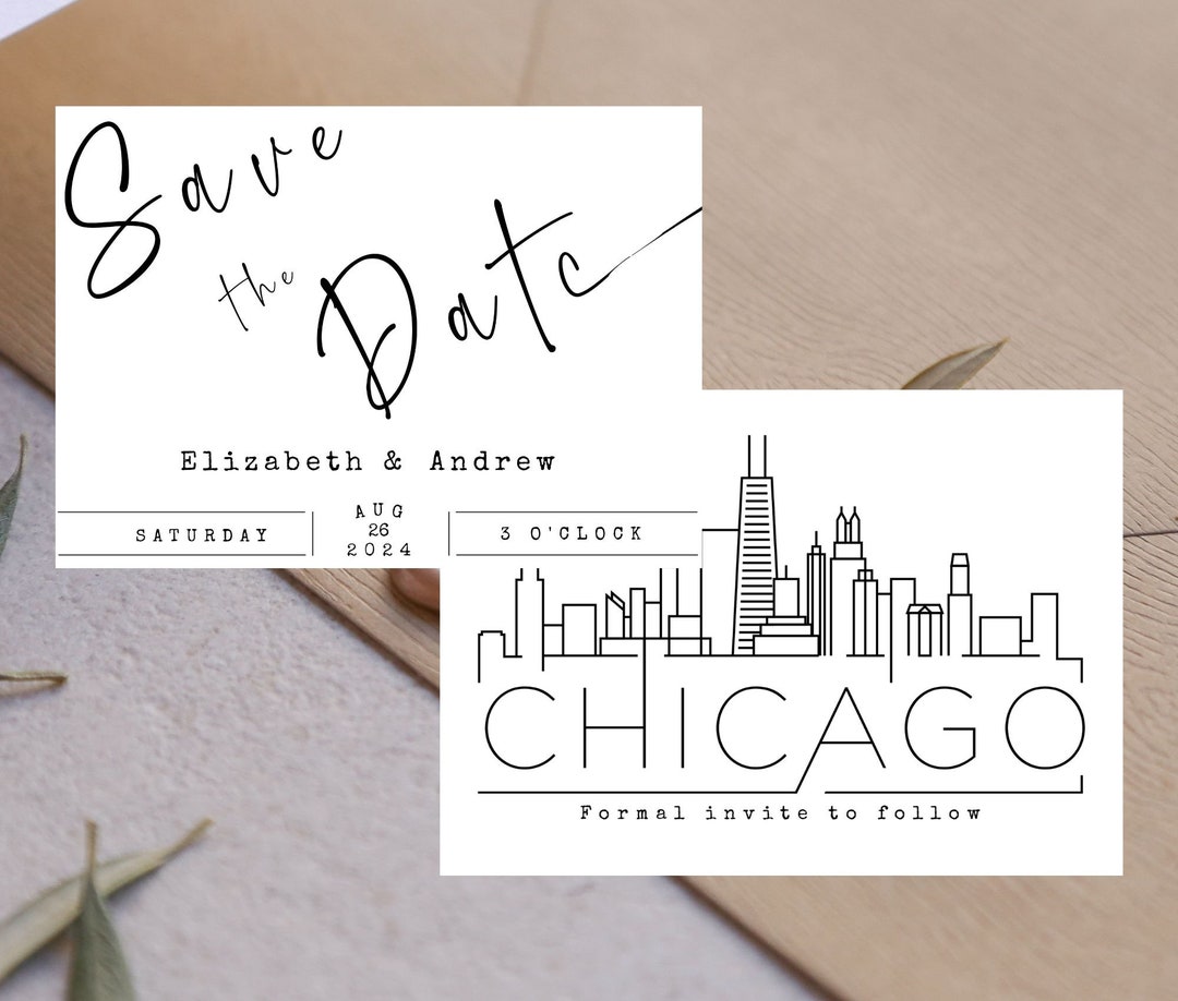 Editable Chicago Skyline Save the Dates|save the Date Cards|std Chicago ...