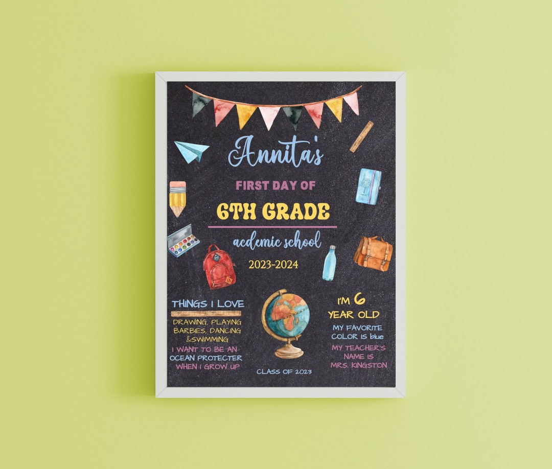 Chalkboard Back to School 6th Grade Sign| Editable First Day of School ...