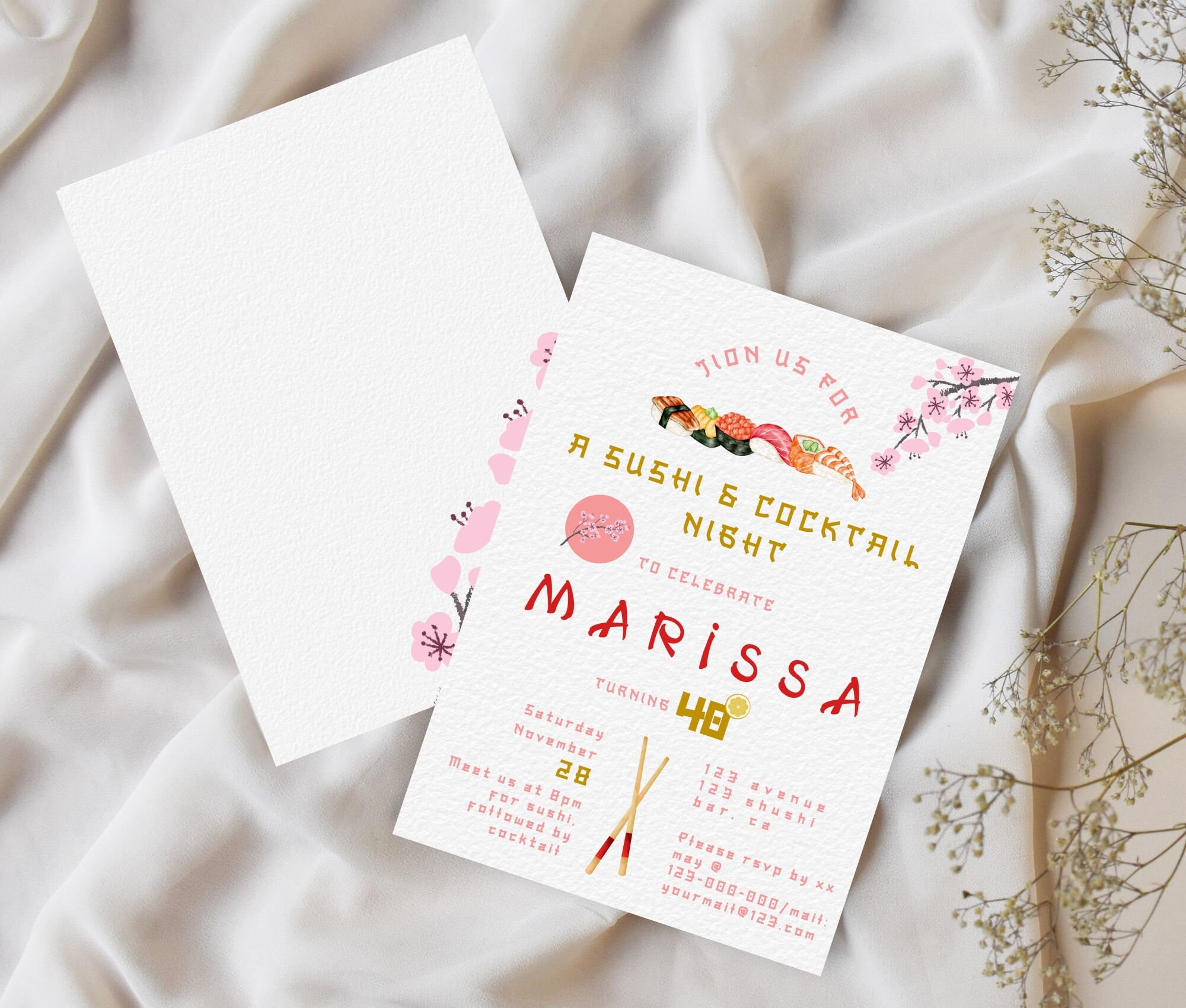 Editable Dinner Party Invitation, Sushi Invitation, Adult Birthday ...