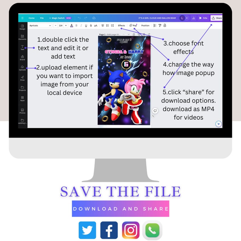 Twin's Sonic Birthday Printable Birthday Invite Template|sonic the Hedgehog|sonic Party Twin's ...