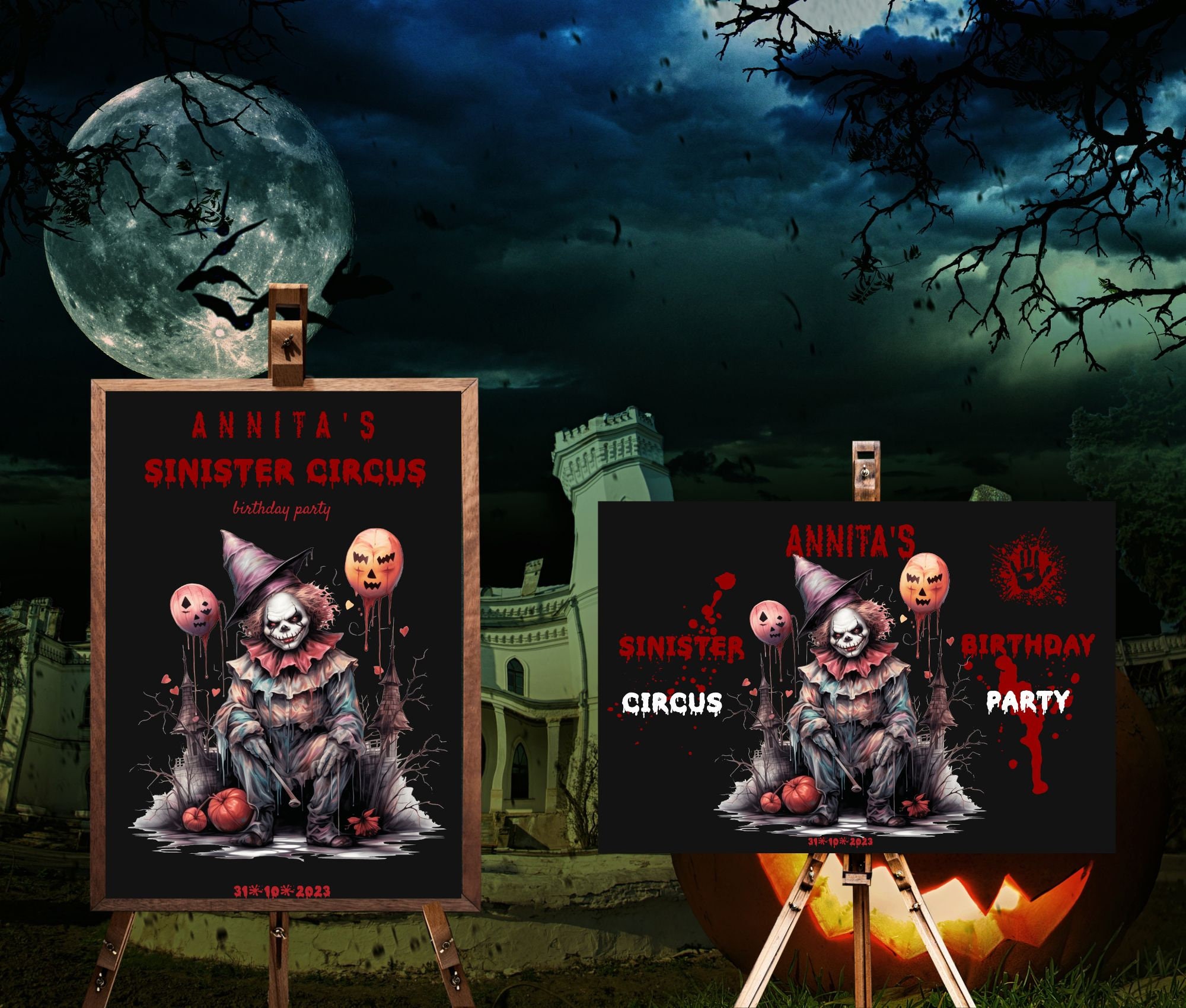 Editable Halloween Horror Party Welcome Signage|clown Zombie Movie ...