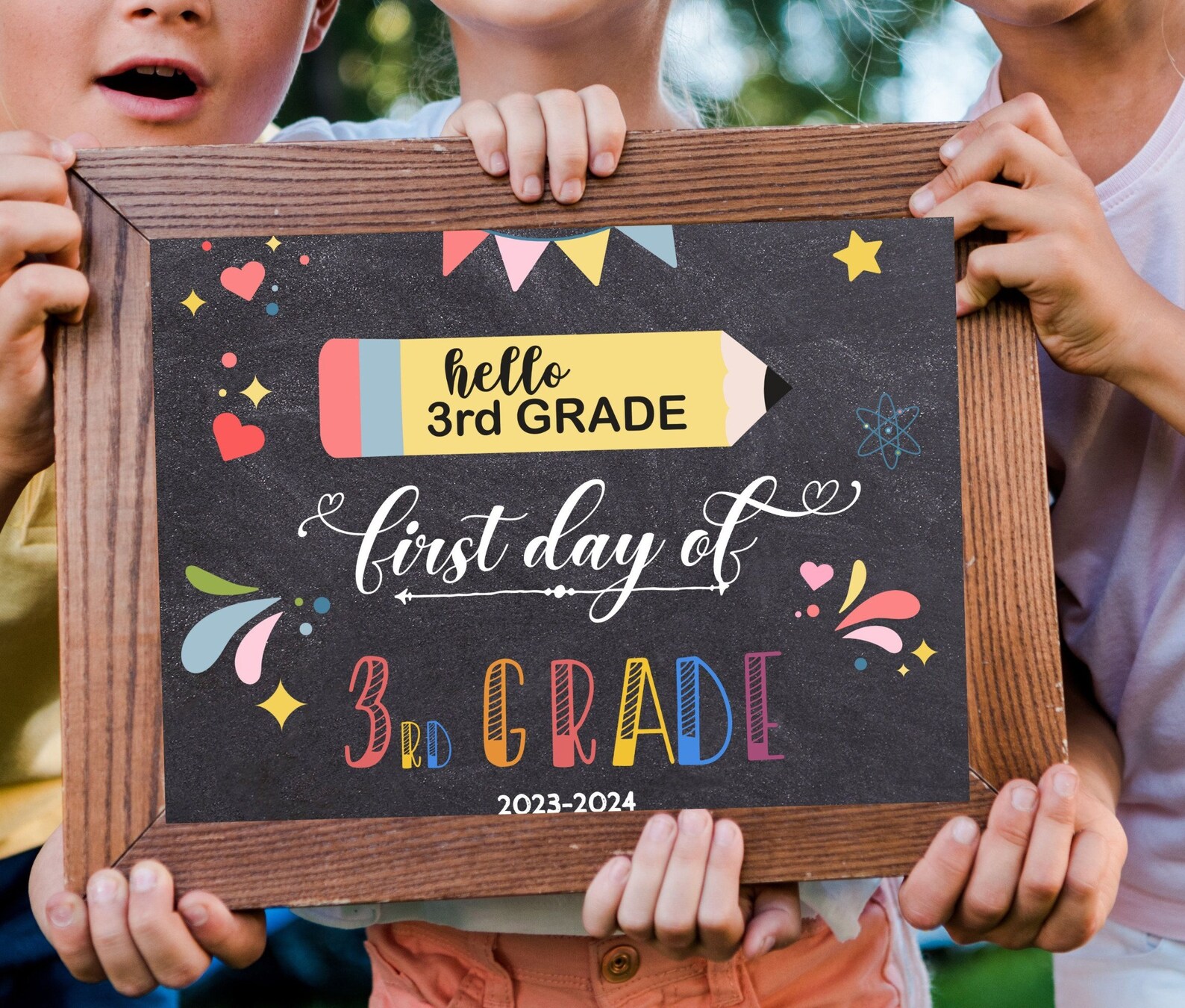 Not Editable Chalkboard First Day of 3rd Grade Photo Prop|kid's Rainbow ...