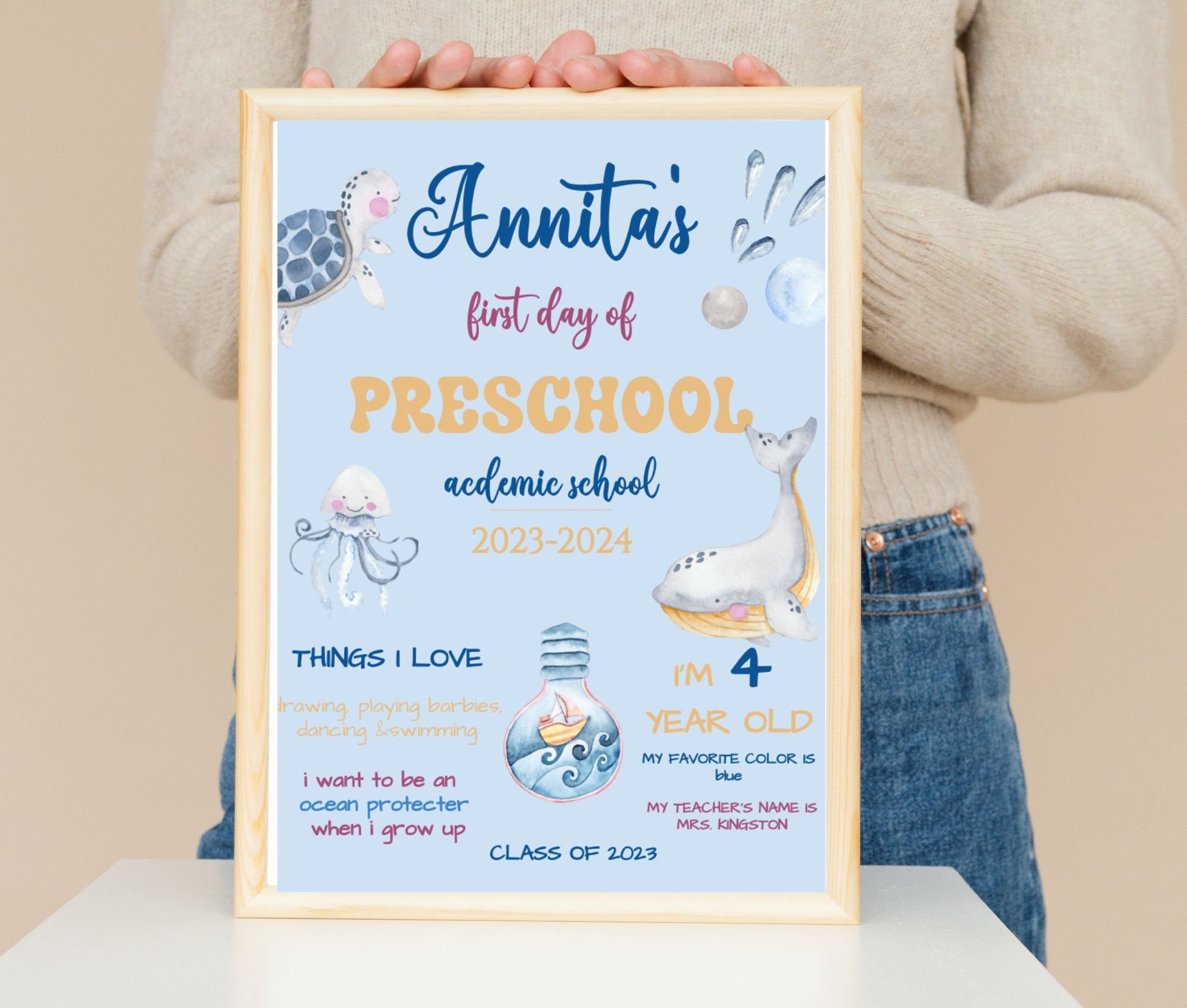 Editable First Day of Preschool Chalkboard| Ocean Theme First Day of ...
