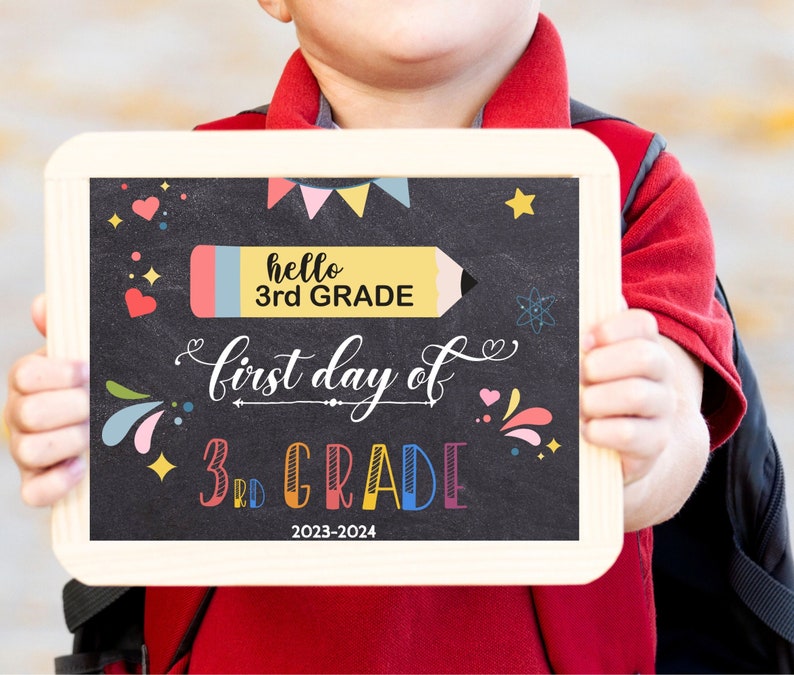 Not Editable Chalkboard First Day of 3rd Grade Photo Prop|kid's Rainbow ...