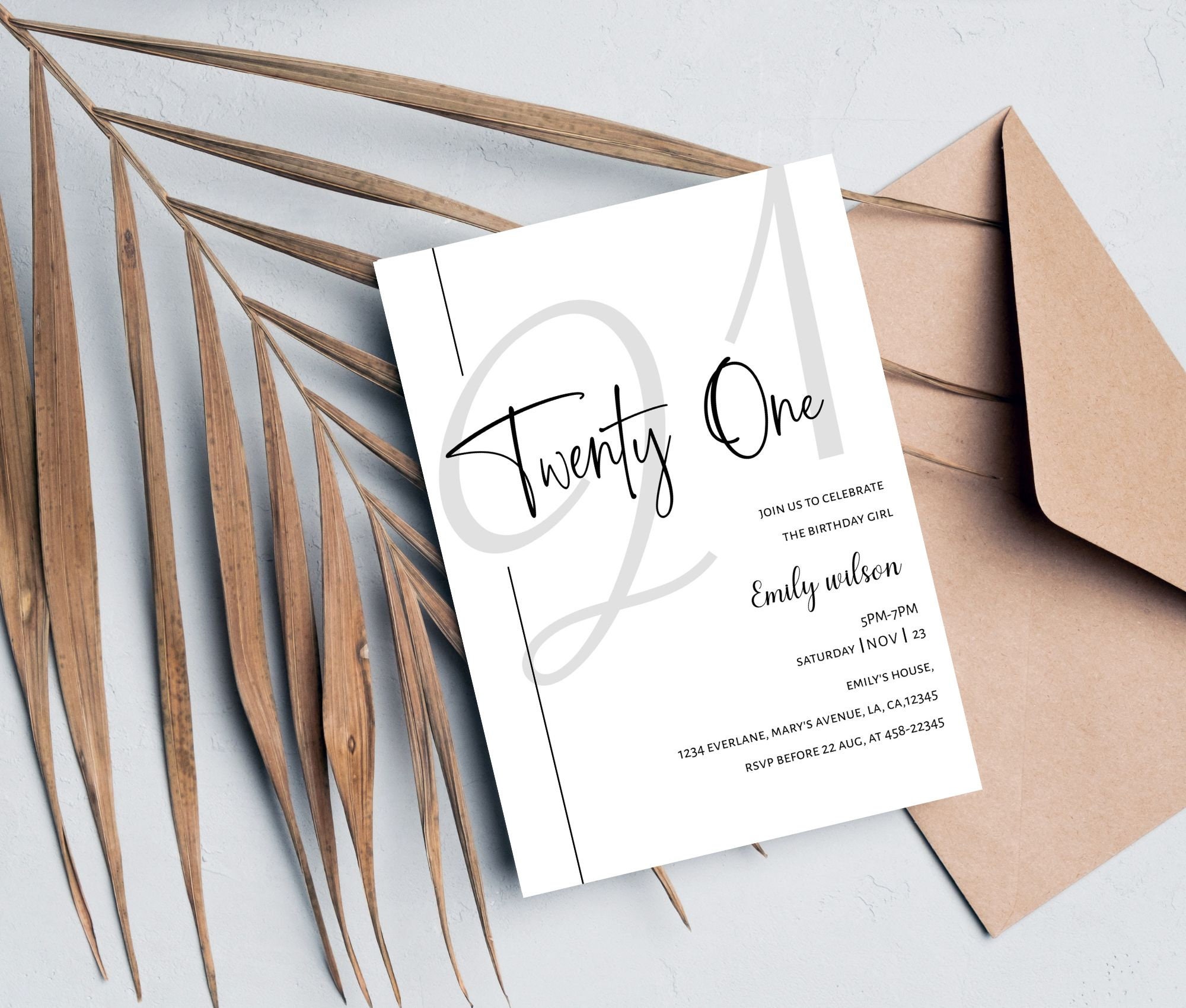 Editable Minimalist 21 Birthday Invitation|editable Template| Instant ...