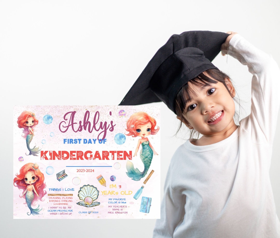 Editable Girl's Mermaid Theme 1st Day of Kindergarten|back to School ...