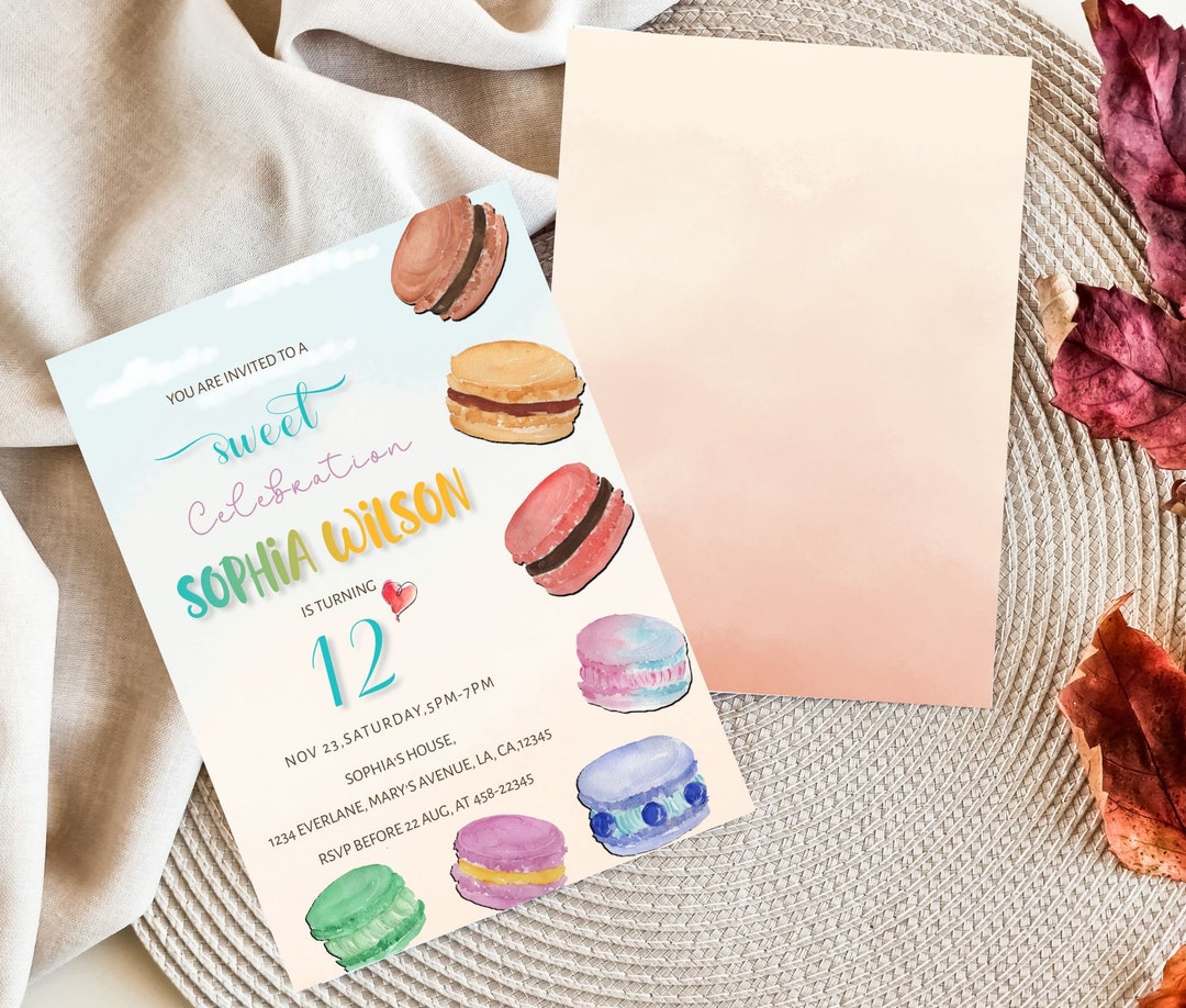 Editable Sweet 12 Macaron Birthday Invitation| Editable Cookie Invite ...