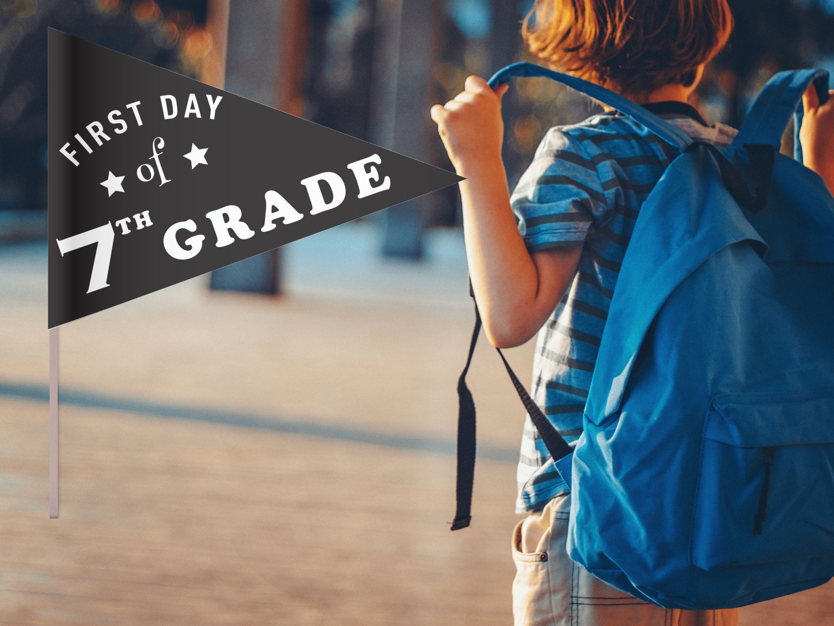 Printable Black & White First Day of Seventh Grade Flags|1st Day of ...