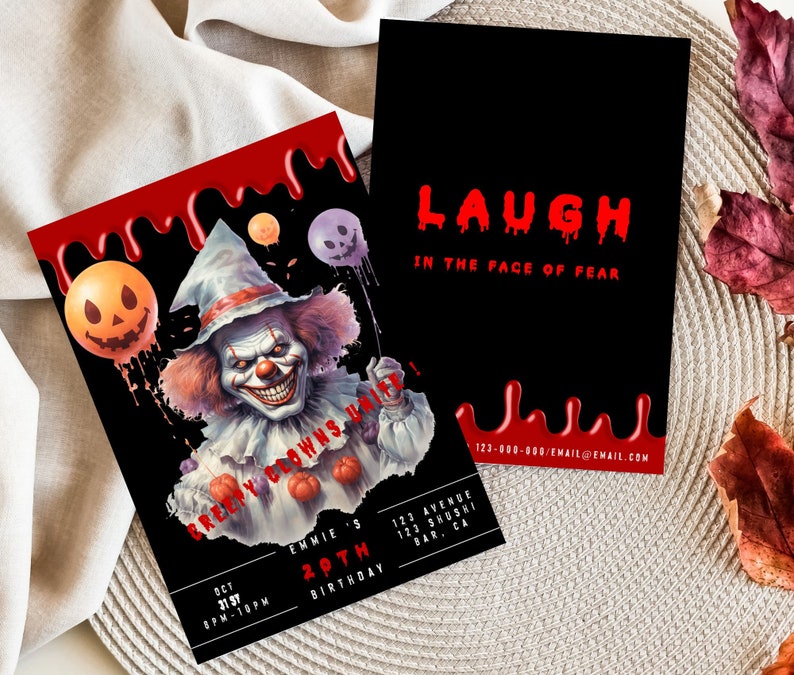 Editable Halloween Horror Party Invitation|clown Zombie Movie Character ...