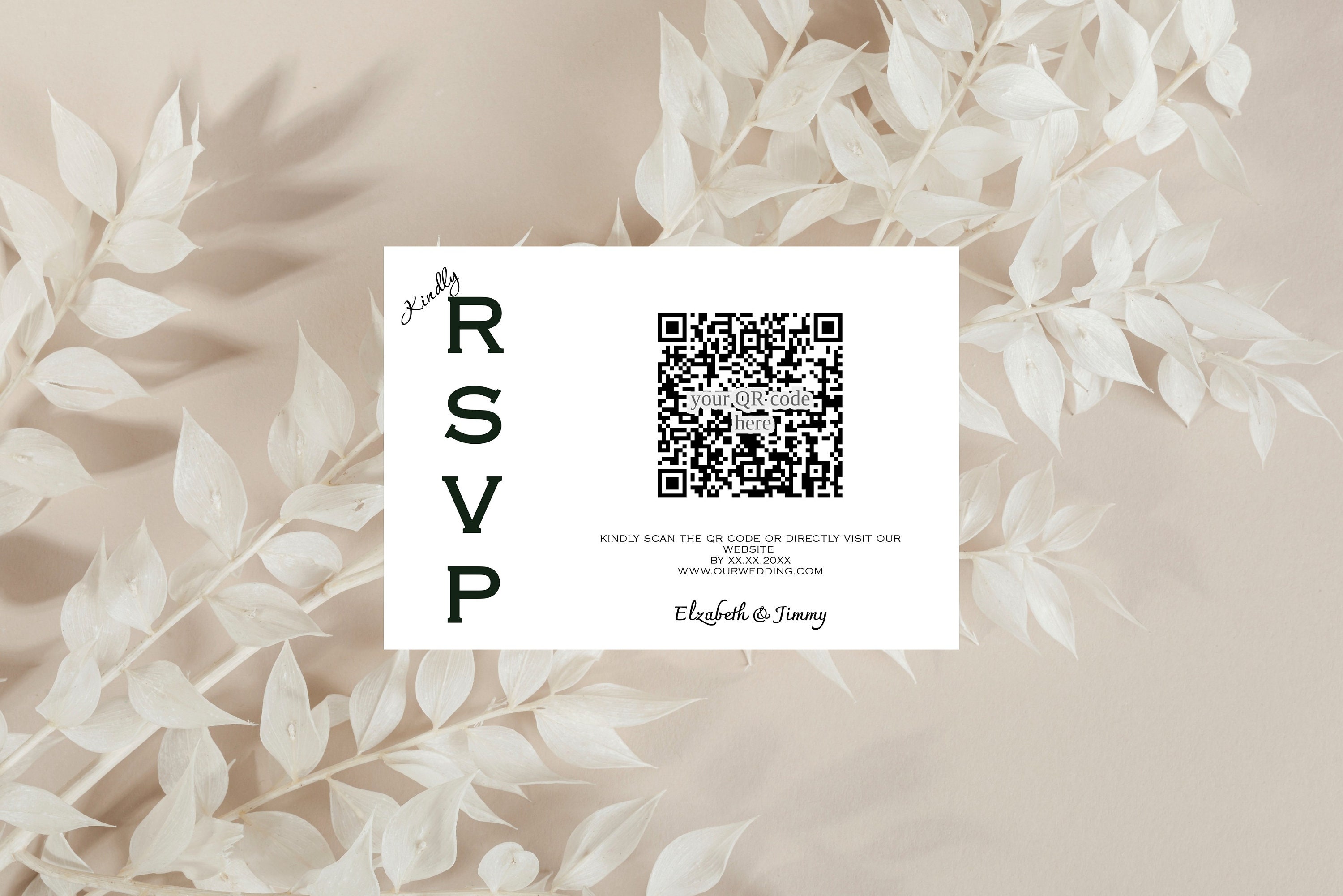 Minimalist RSVP Card With Qr Code for Wedding, Qr Code Rsvp Insert ...
