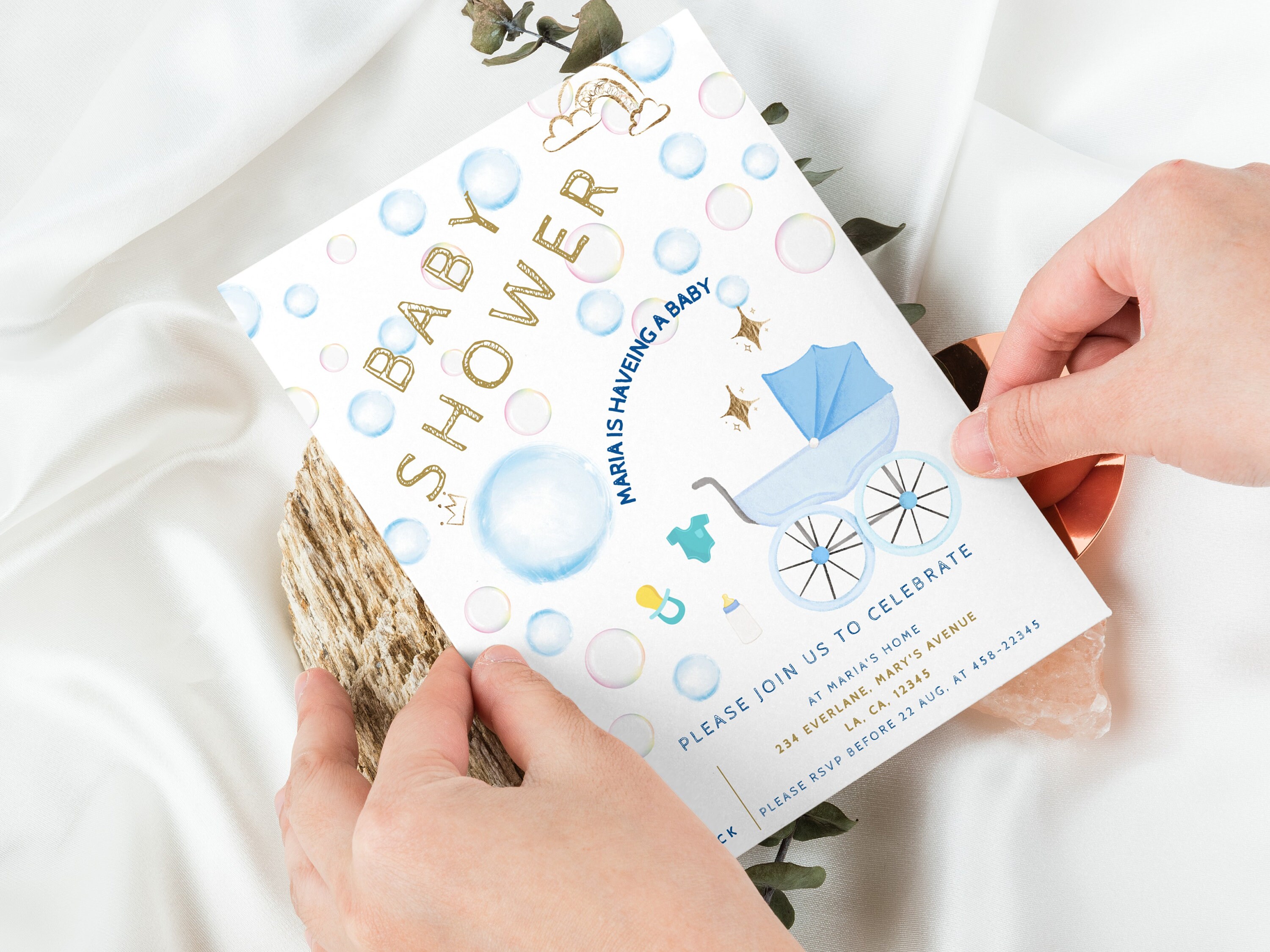 Editable Bubble Baby Stroller Theme Baby Shower Invite It's a Boy Cute ...
