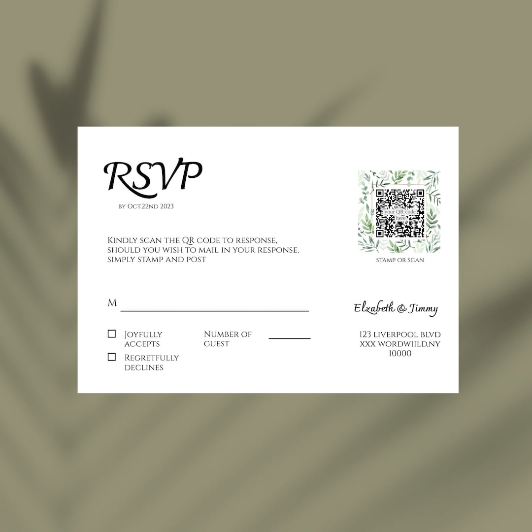 Editable Greenery DIY RSVP Card Qr Code for Wedding, Qr Code Rsvp ...