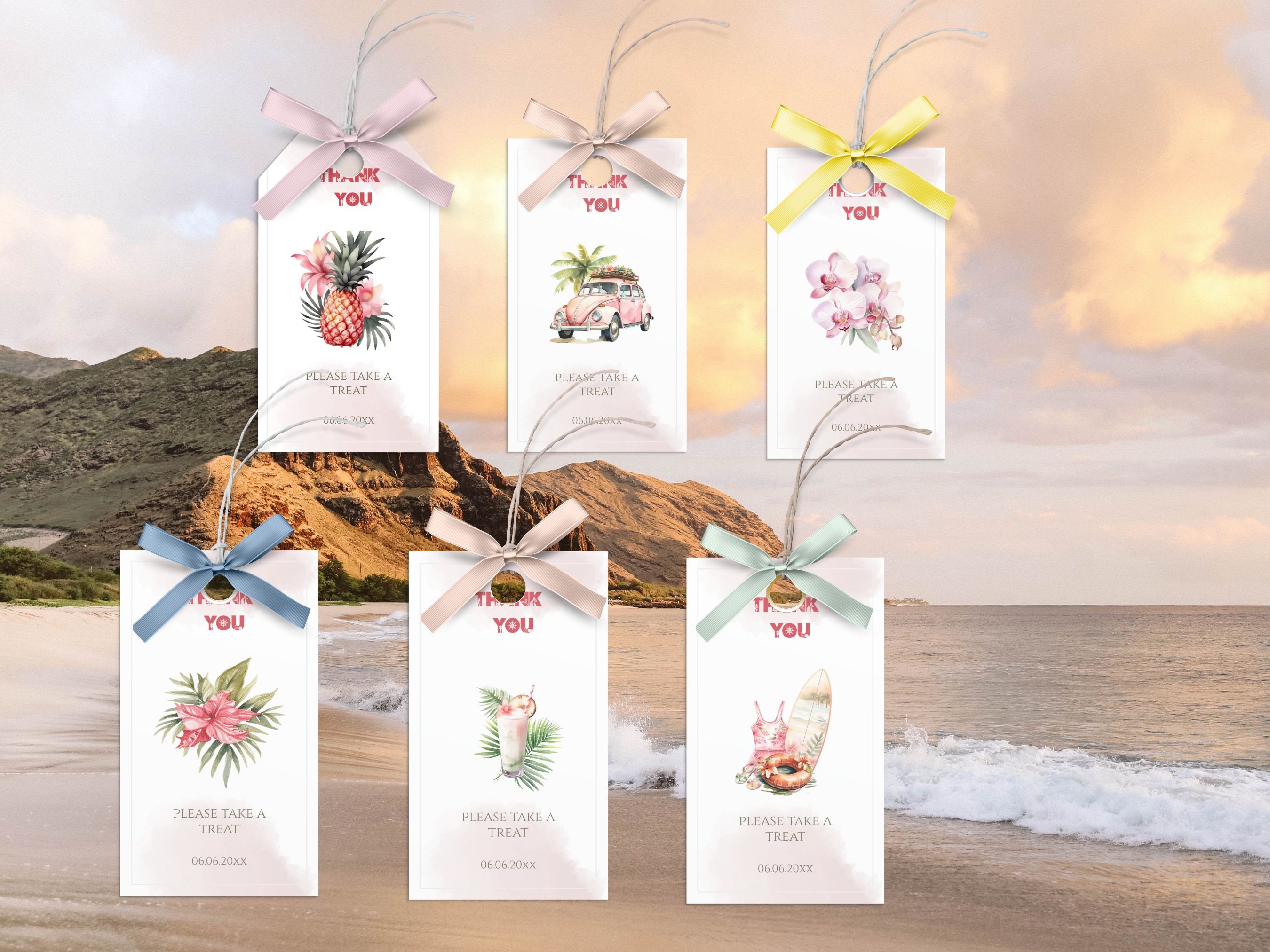 Editable ANY AGE Surfing Pink Girl Beach Party Favor Tag|birthday Party ...