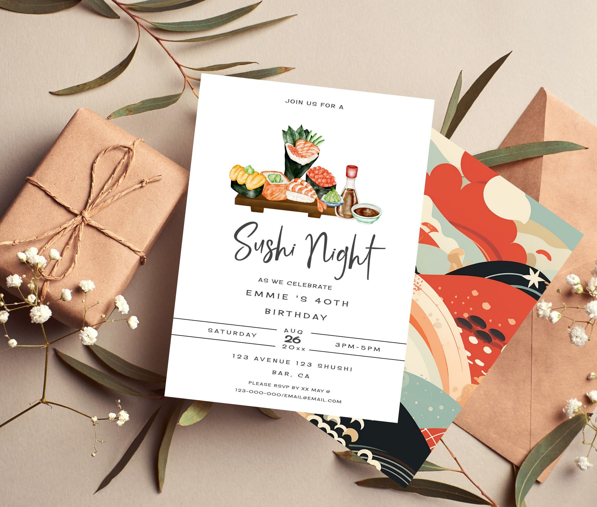 Editable Dinner Party Invitation, Sushi Invitation, Adult Birthday ...