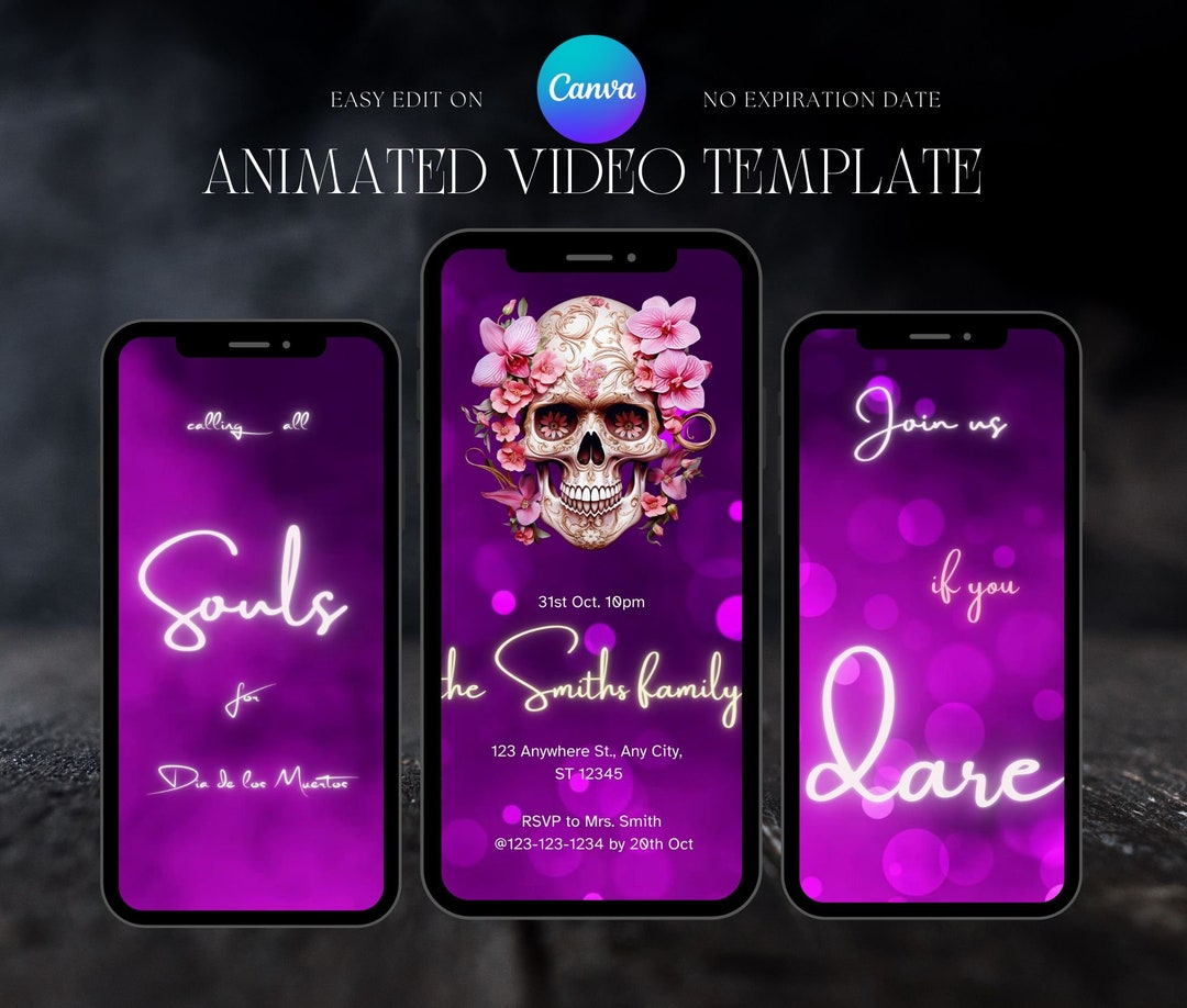 Editable Dia De Los Muertos Halloween Party Invitation|animated Day of ...