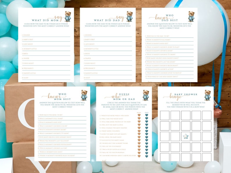 6 Teddy Bear Baby Shower Game Teddy Bearwho Knows Mom and - Etsy