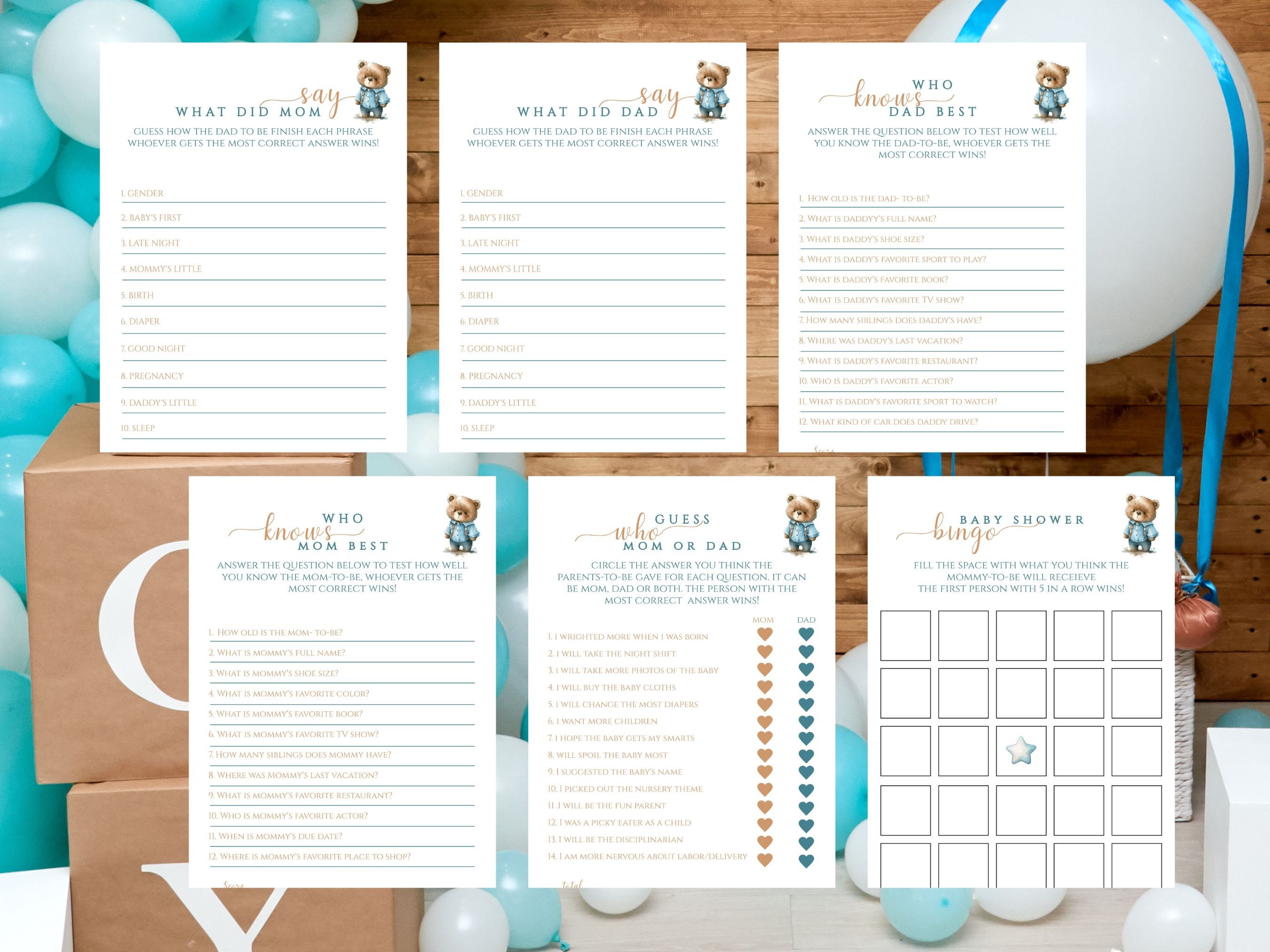 6 Teddy Bear Baby Shower Game| Teddy Bear|who Knows Mom and Dad Best ...