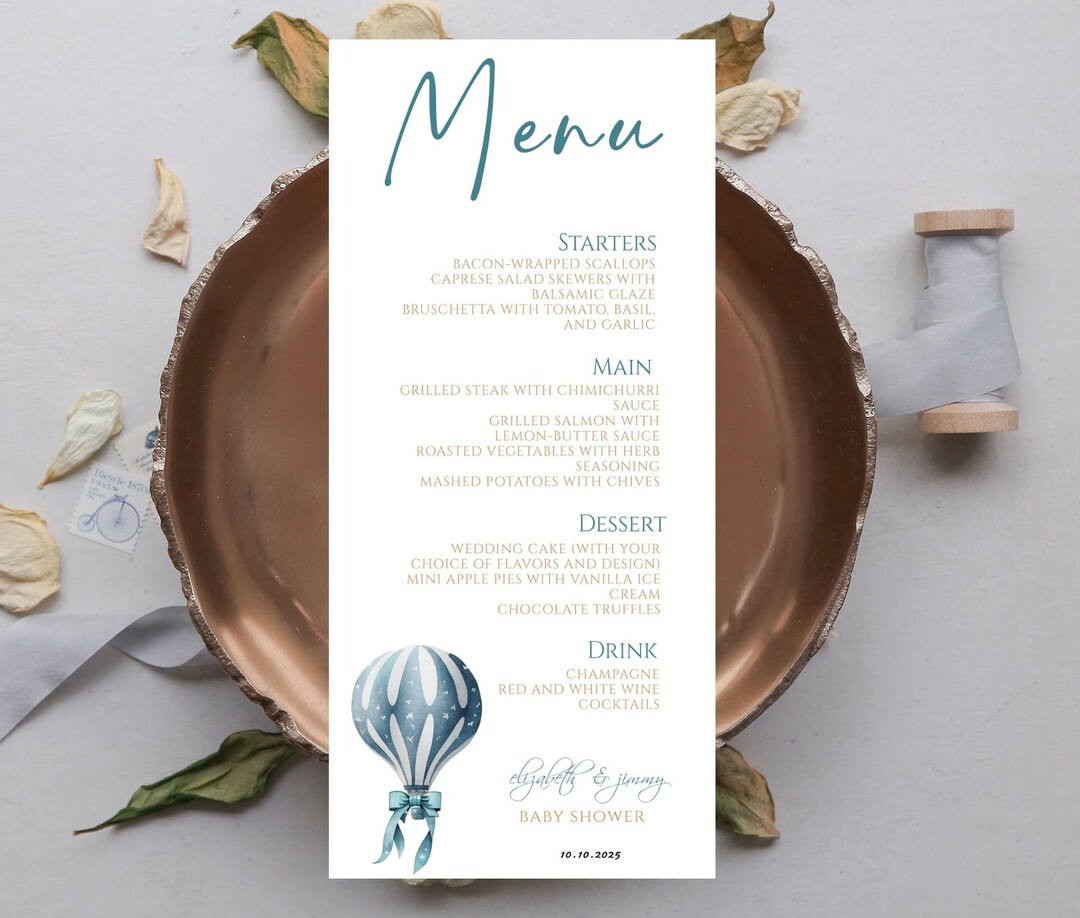 Editable Teddy Bear Shower Menu Card|teddy Bear Baby Shower Hotballon ...