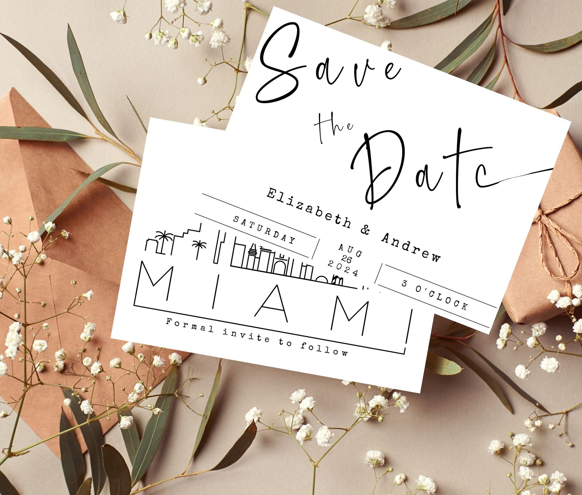 Editable Miami Skyline Save the Dates|save the Date Cards|std Florida ...