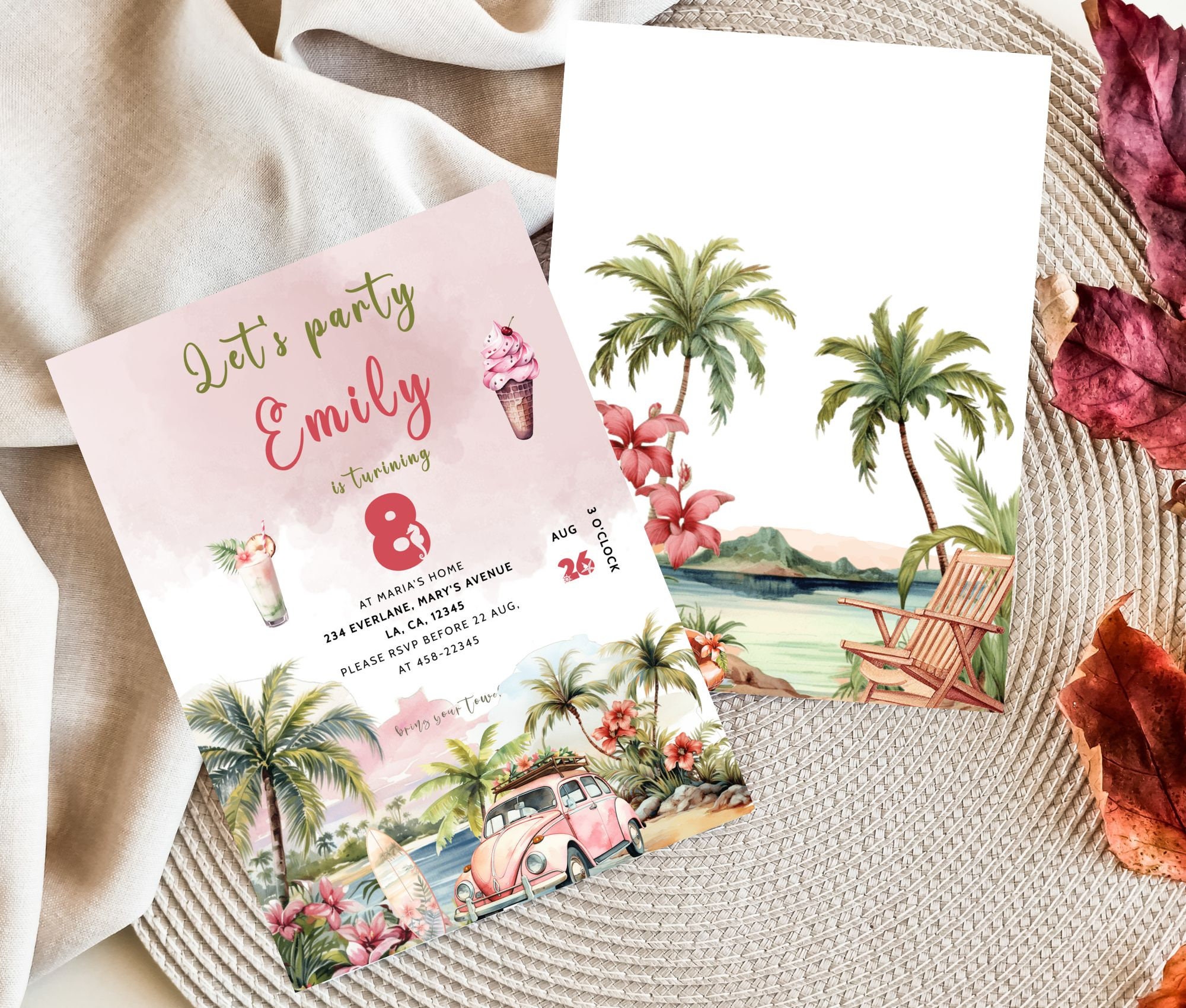 Editable ANY AGE Girl's Pink Beach Party|tropical Beach Birthday ...