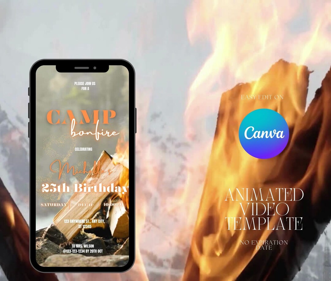 Electronic Bonfirecamp Party|backyard Bbq|bonfire Birthday Party Invite ...