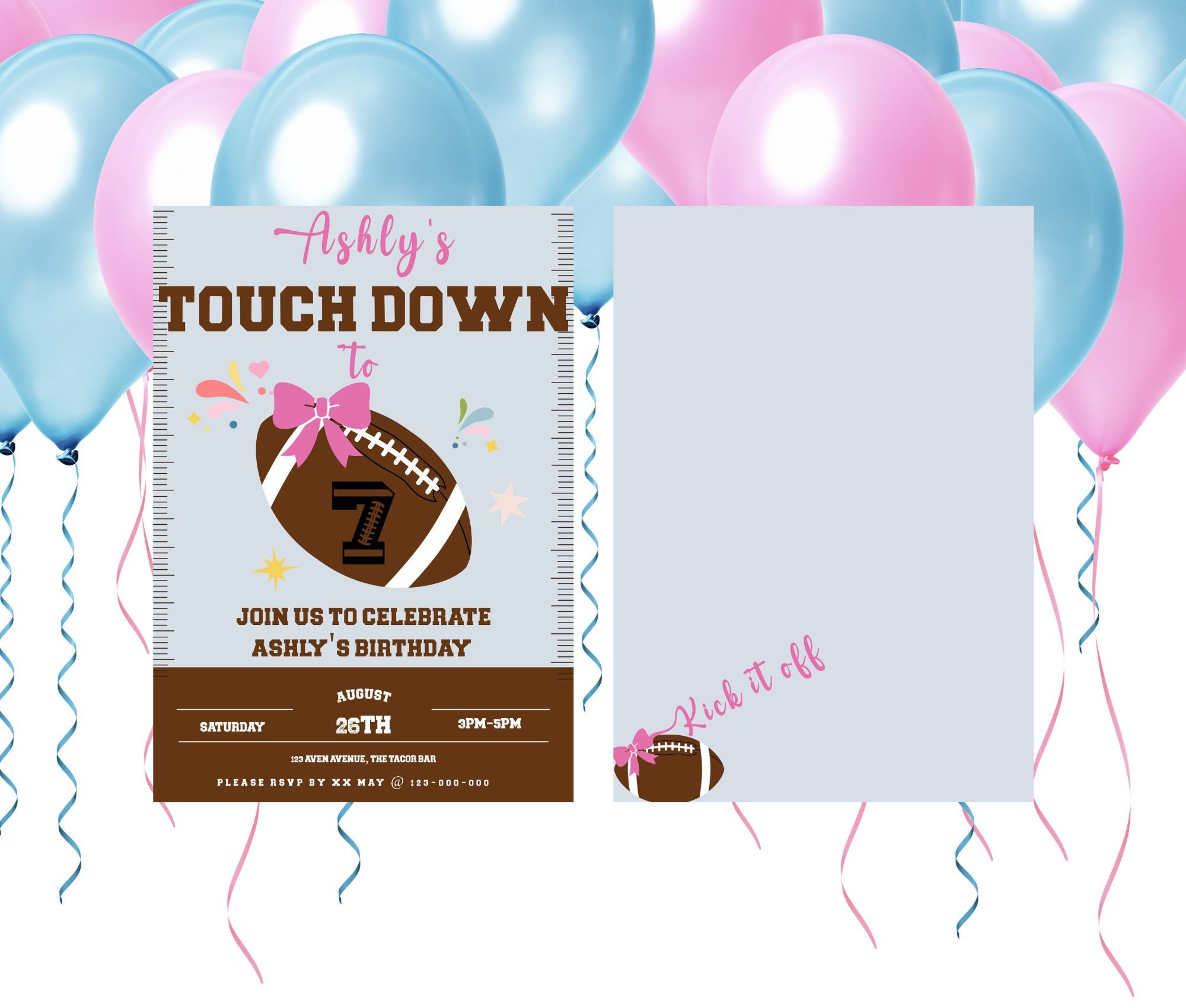 Editable Girl's Football Birthday Invitation| It's Game Time, Game On ...
