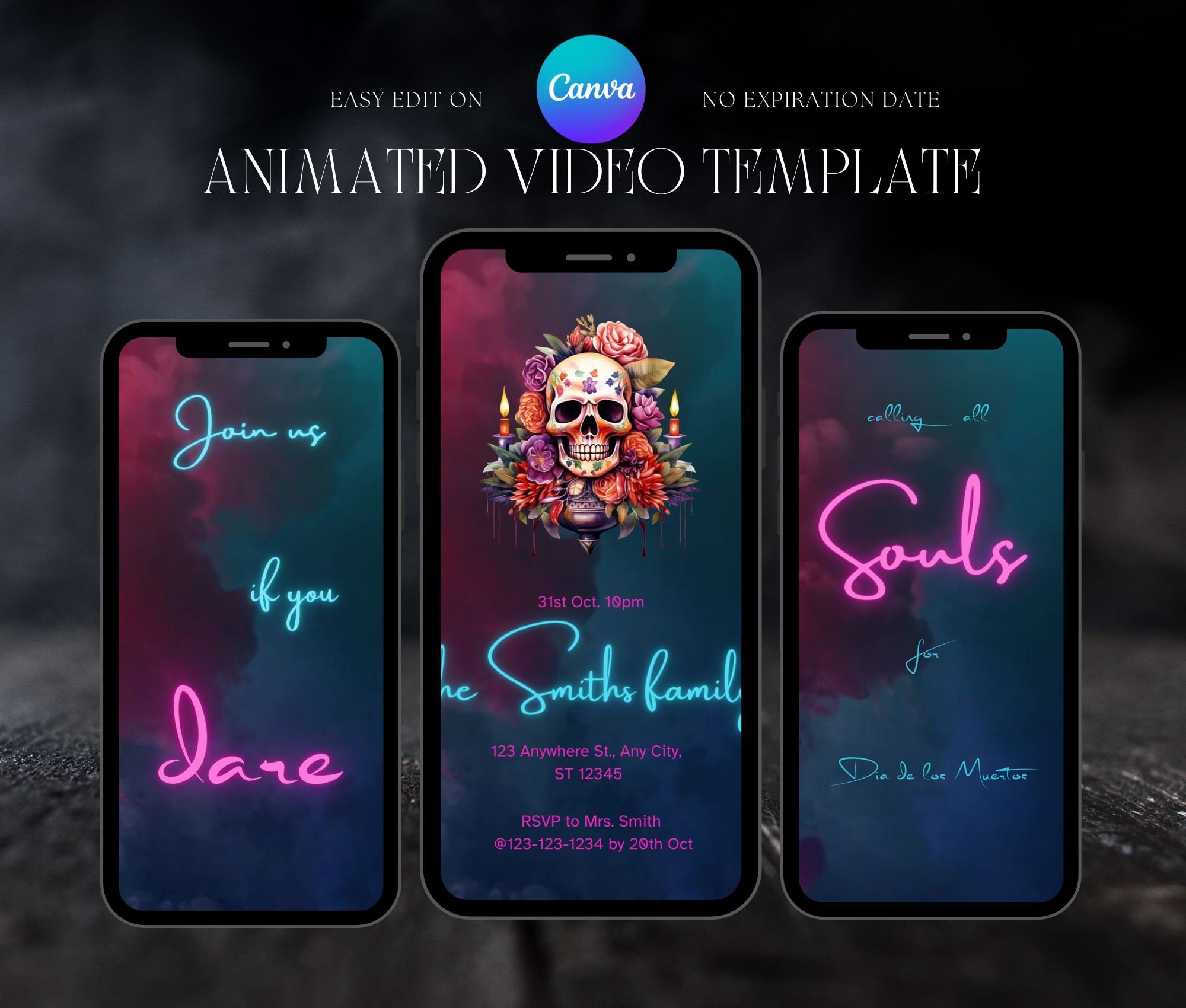 Editable Dia De Los Muertos Halloween Party Invitation|animated Day of ...