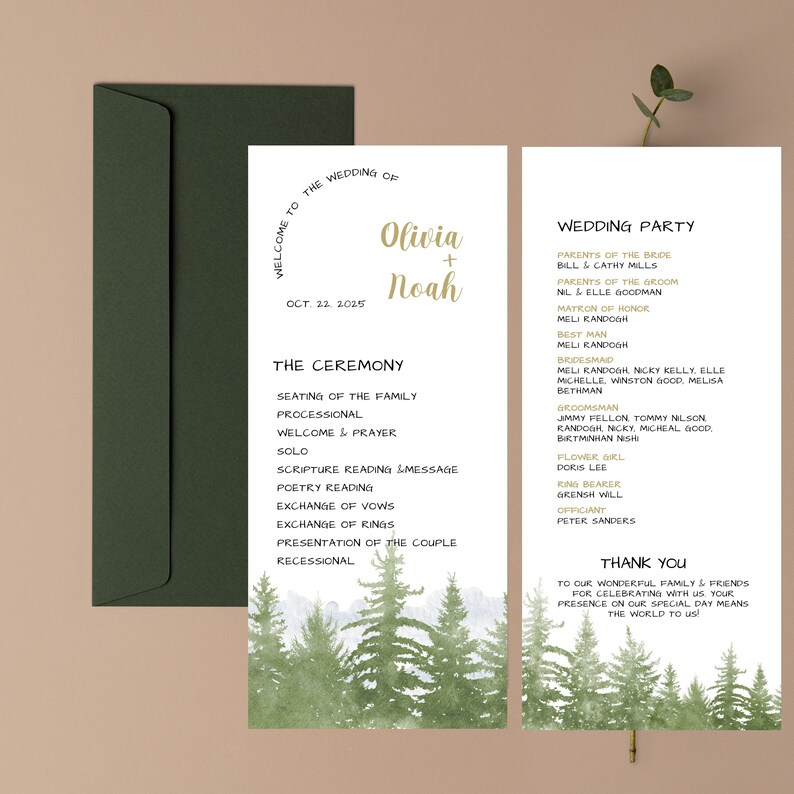 Editable Mountain Wedding Program Card|forest Wedding|rustic Wedding ...