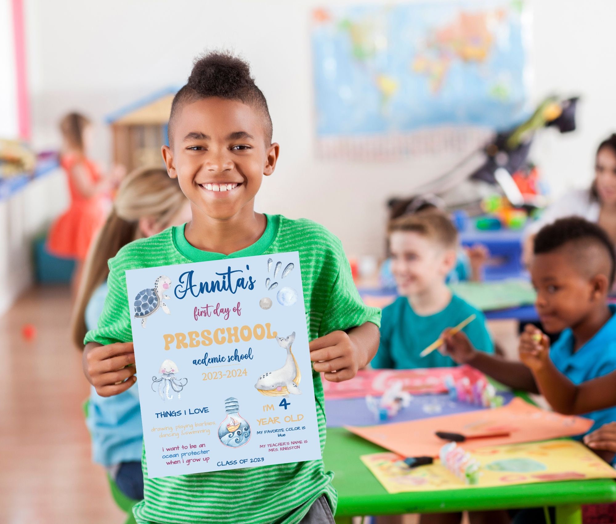 Editable First Day of Preschool Chalkboard Ocean Theme First Day of ...