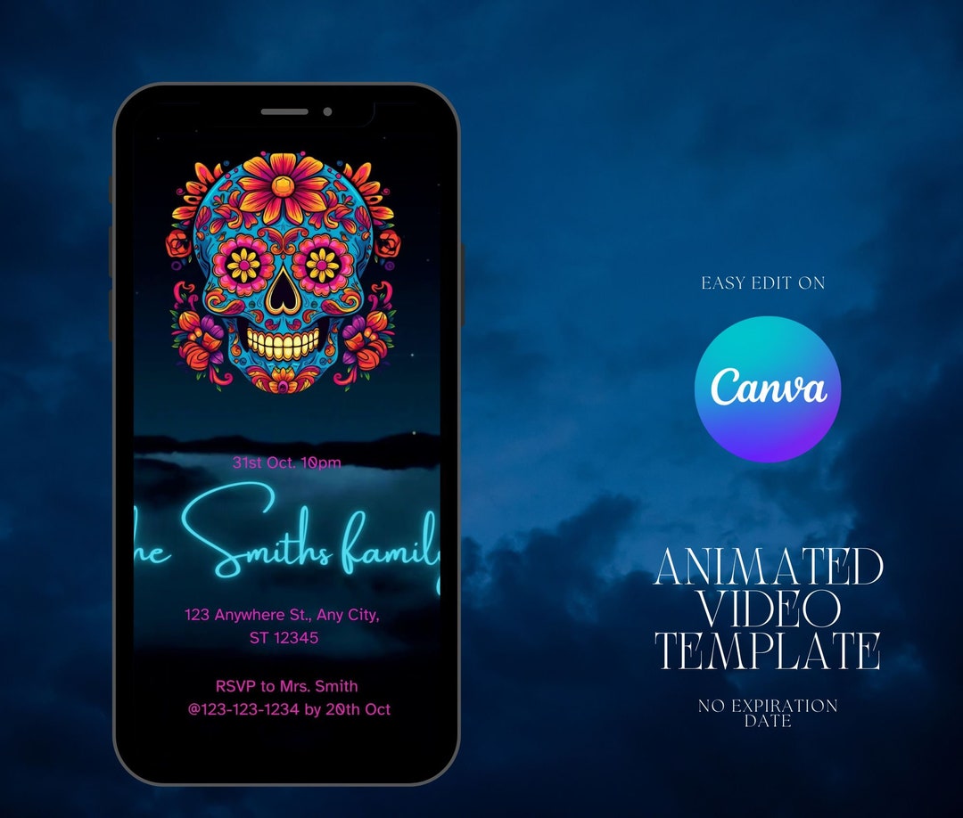 Editable Dia De Los Muertos Halloween Party Invitation|animated Day of ...