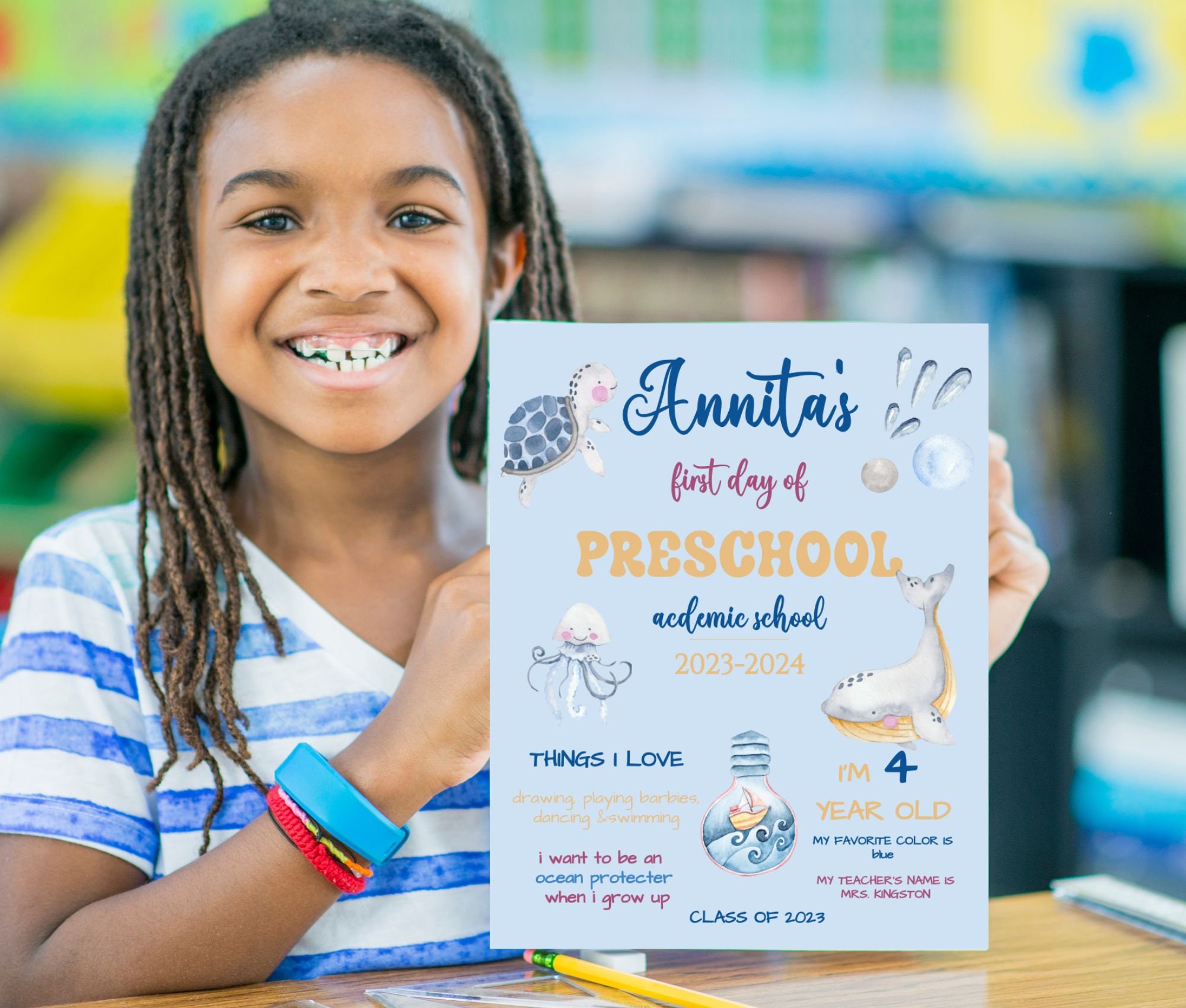 Editable First Day of Preschool Chalkboard| Ocean Theme First Day of ...