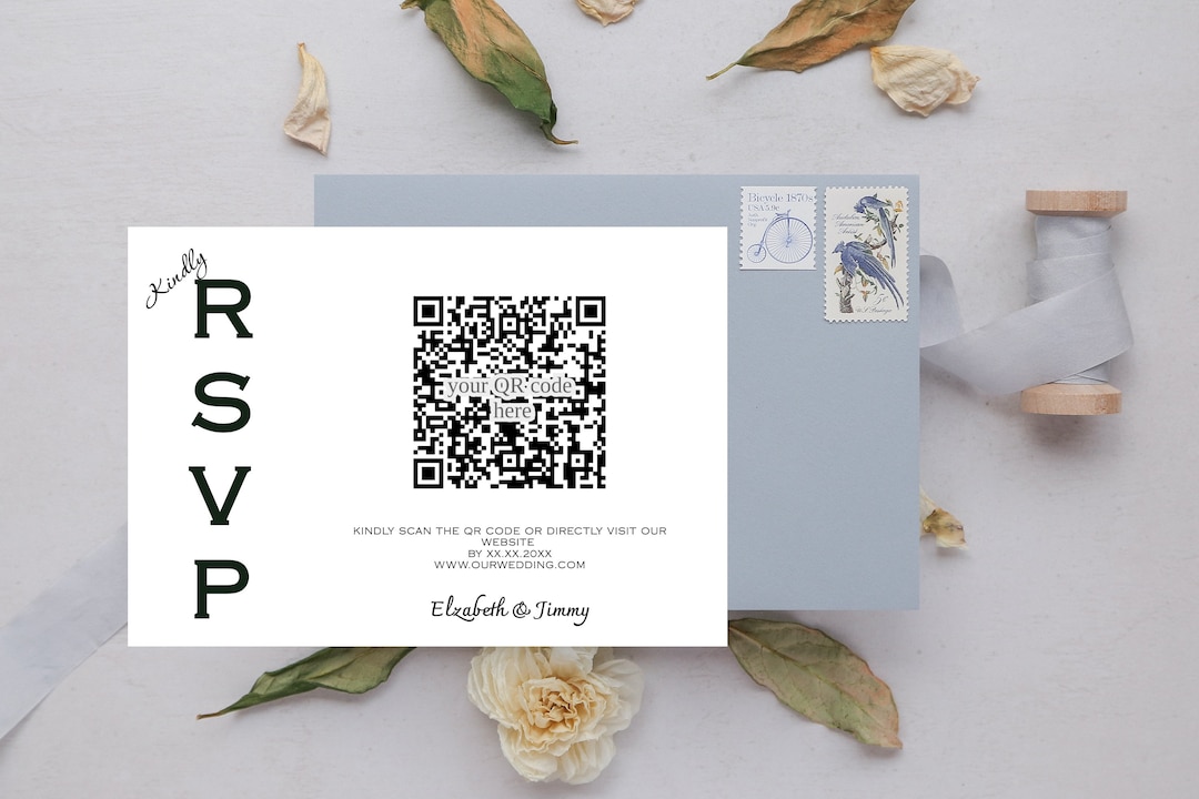 Minimalist Wedding RSVP Card With Qr Code, Qr Code Rsvp Insert Template ...