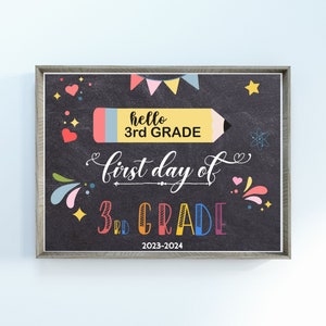 Not Editable Chalkboard First Day of 3rd Grade Photo Prop|kid's Rainbow ...