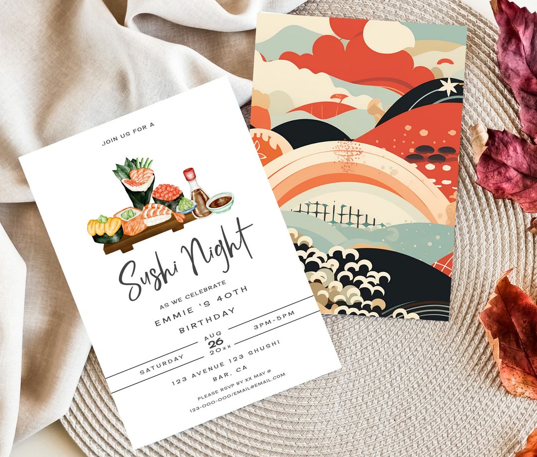 Editable Dinner Party Invitation, Sushi Invitation, Adult Birthday ...