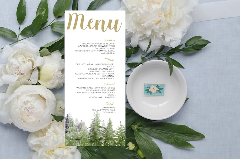 Editable Mountain Wedding Menu Insert Card|forest Wedding|rustic ...
