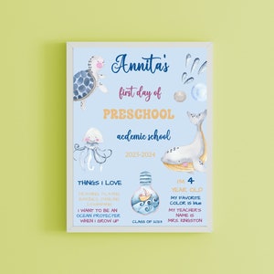Editable First Day of Preschool Chalkboard| Ocean Theme First Day of ...