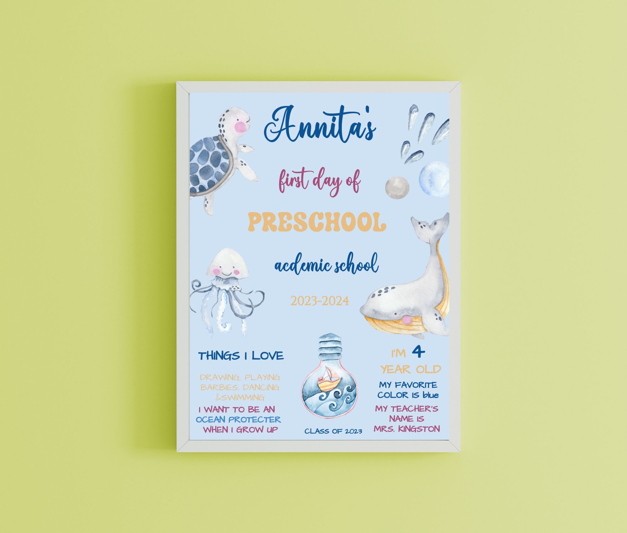 Editable First Day of Preschool Chalkboard| Ocean Theme First Day of ...