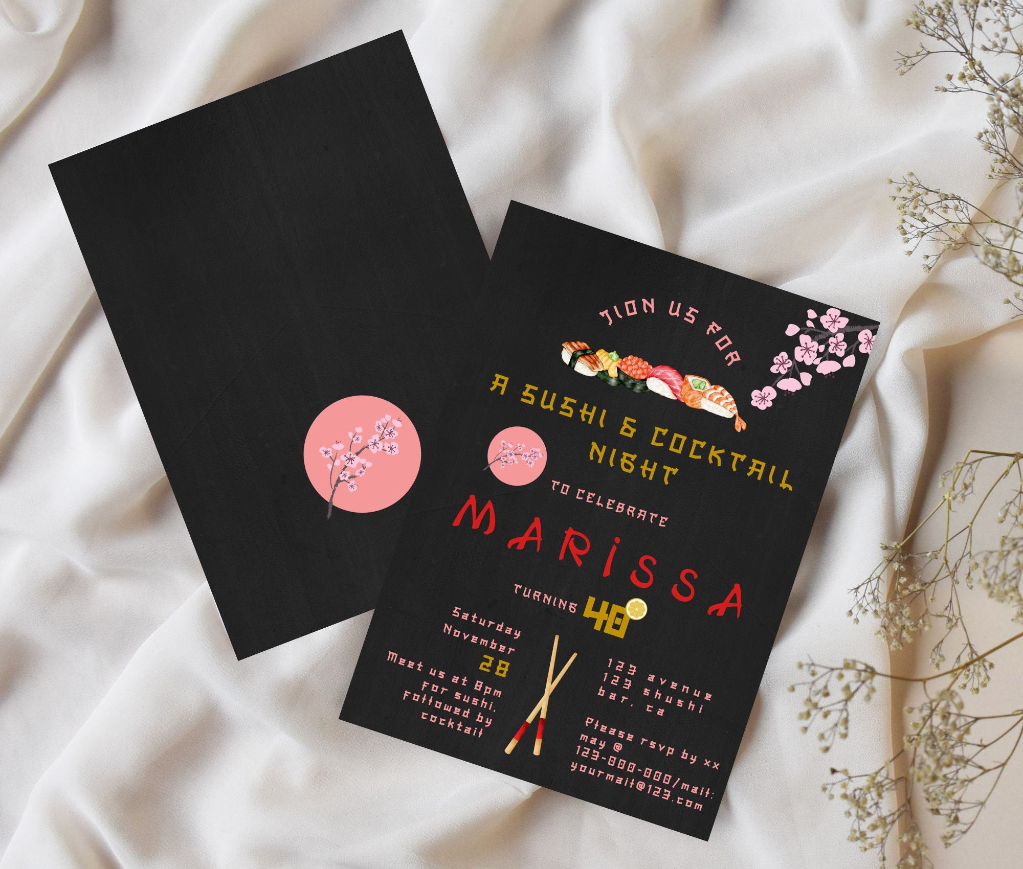 Editable Dinner Party Invitation, Sushi Invitation, Adult Birthday ...