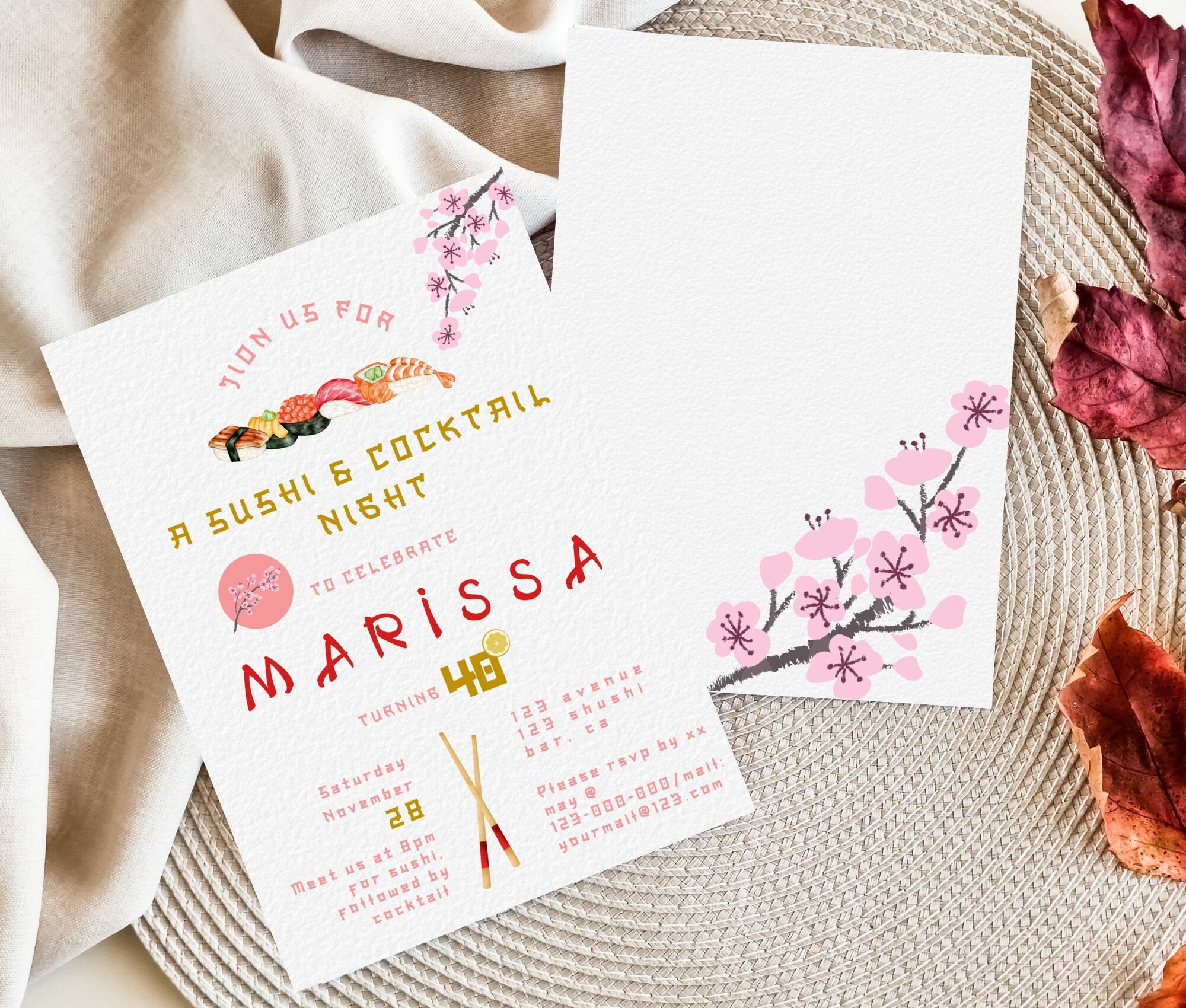 Editable Dinner Party Invitation, Sushi Invitation, Adult Birthday ...