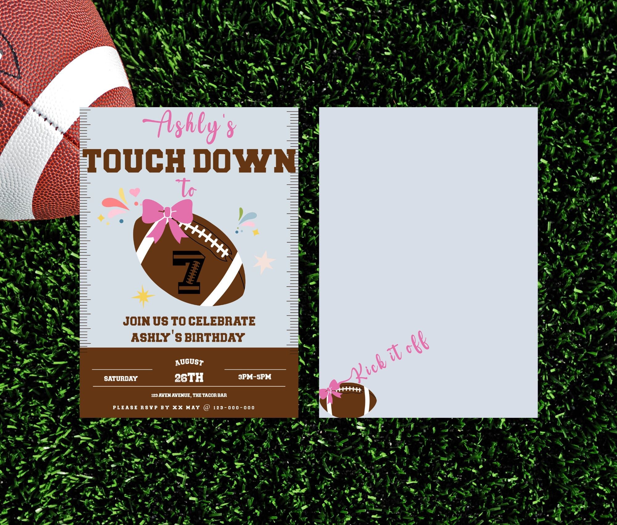 Editable Girl's Football Birthday Invitation| It's Game Time, Game On ...