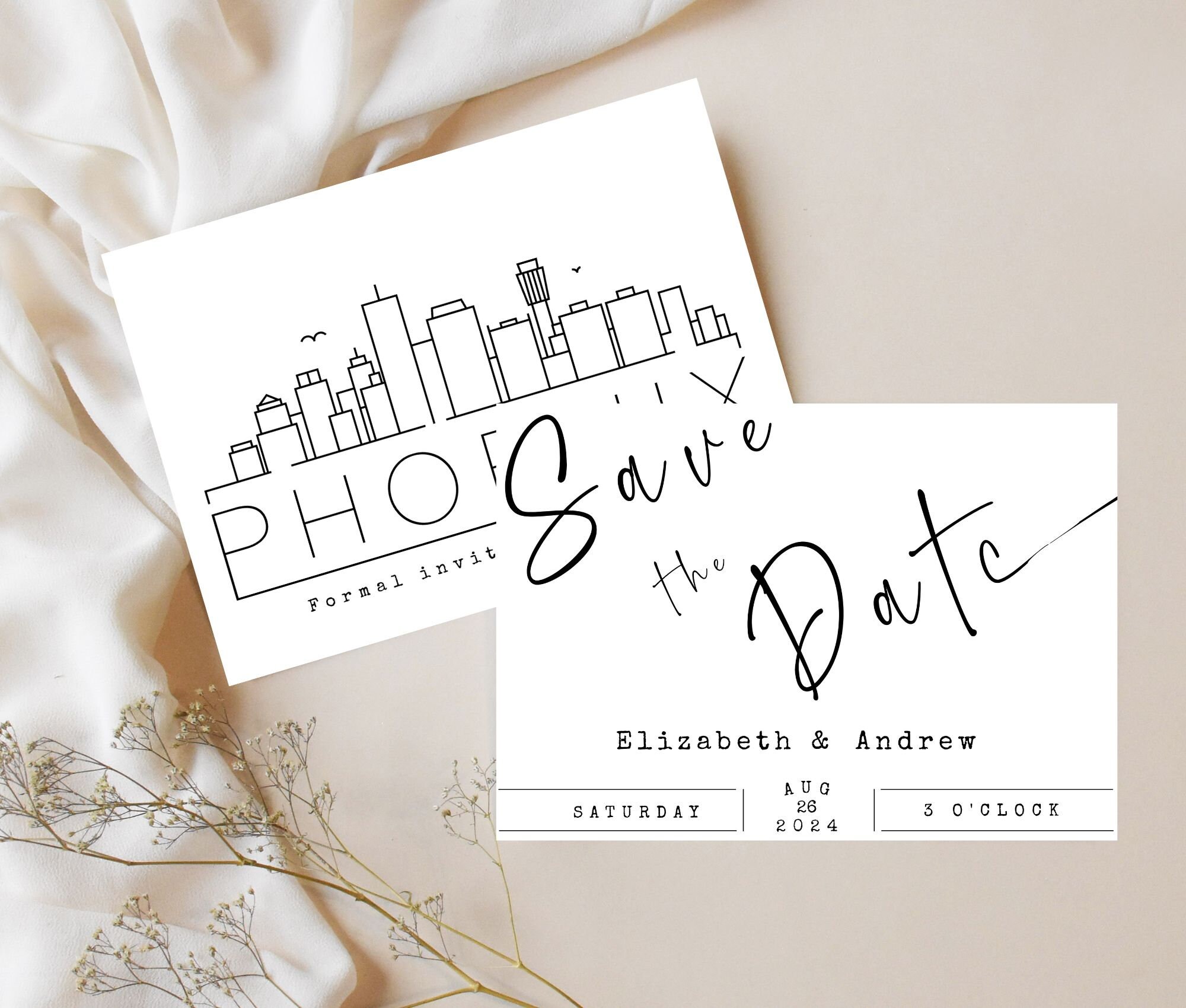 Editable Phoenix Skyline Wedding Save the Date Cardsave the Date ...