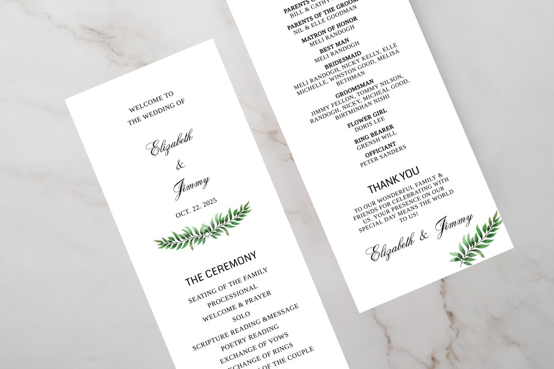 Editable Greenery Wedding Program Card|forest Wedding|rustic Wedding ...