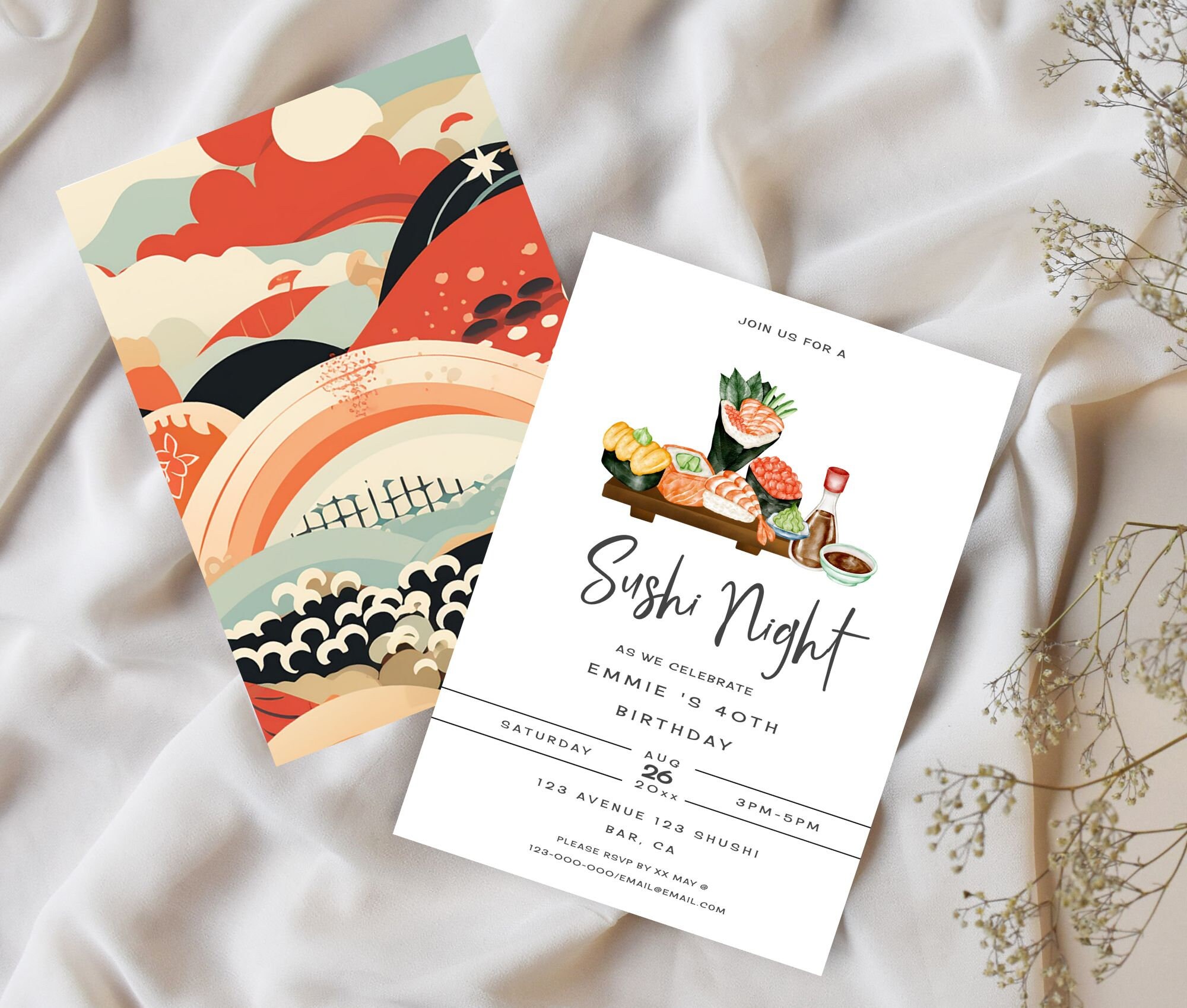 Editable Dinner Party Invitation, Sushi Invitation, Adult Birthday ...