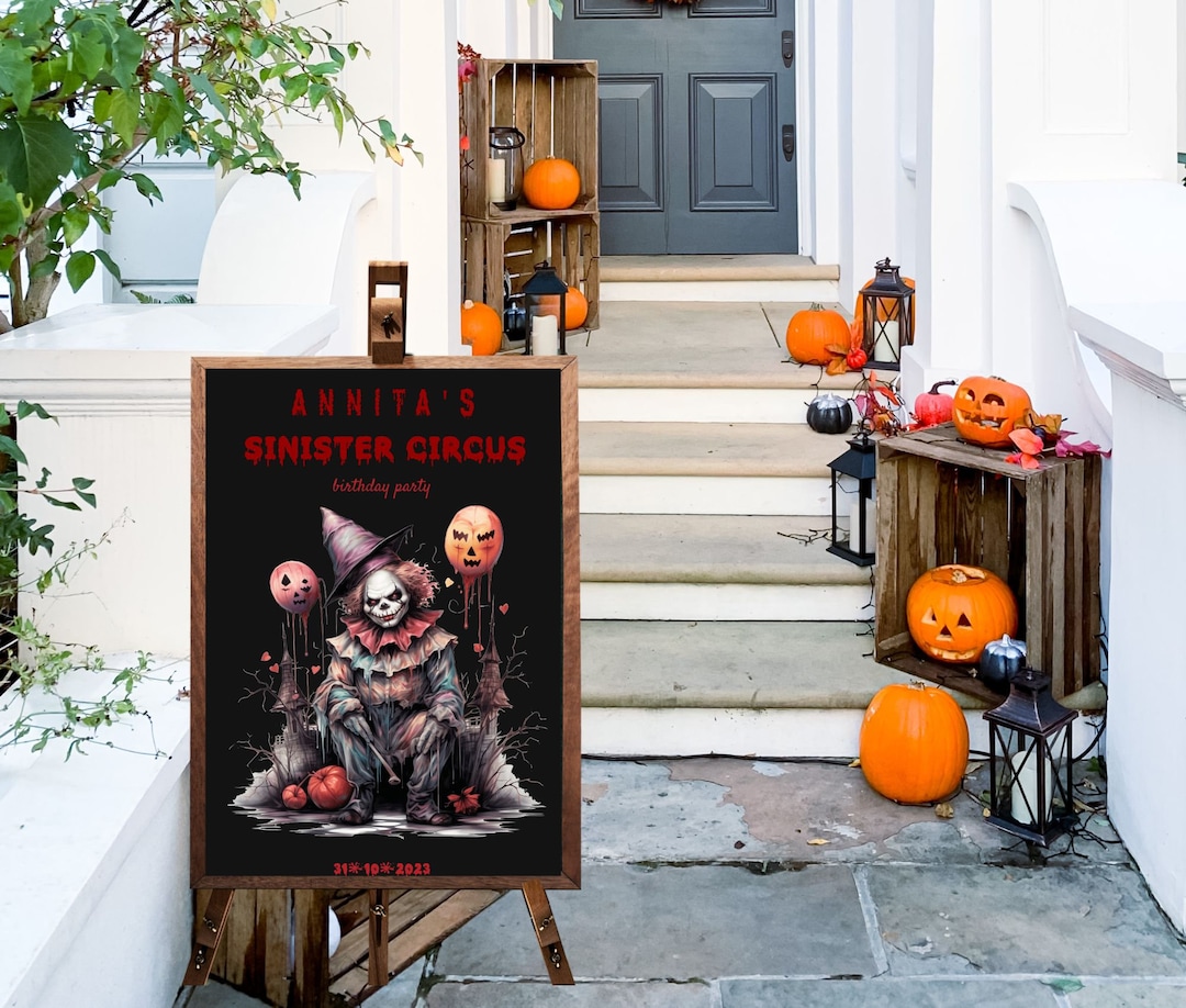 Editable Halloween Horror Party Welcome Signage|clown Zombie Movie ...
